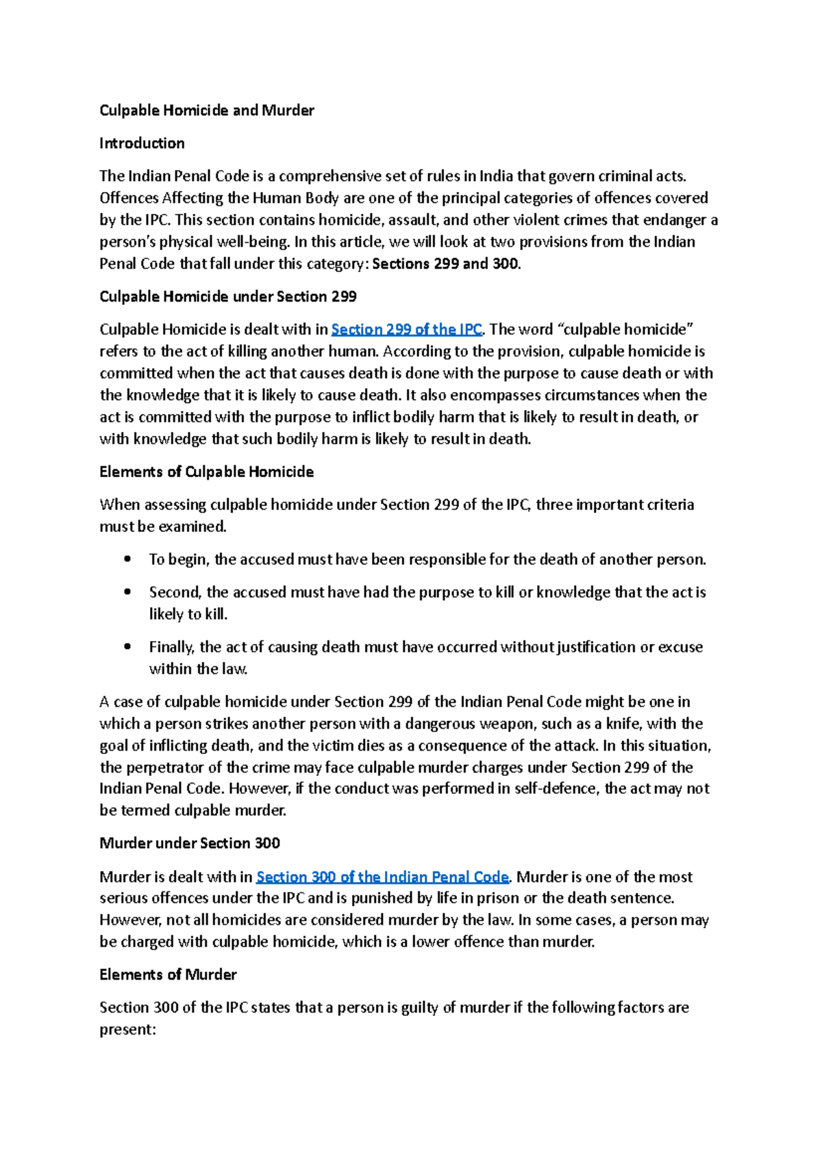 Culpable Homicide and Murder - Culpable Homicide and Murder ...