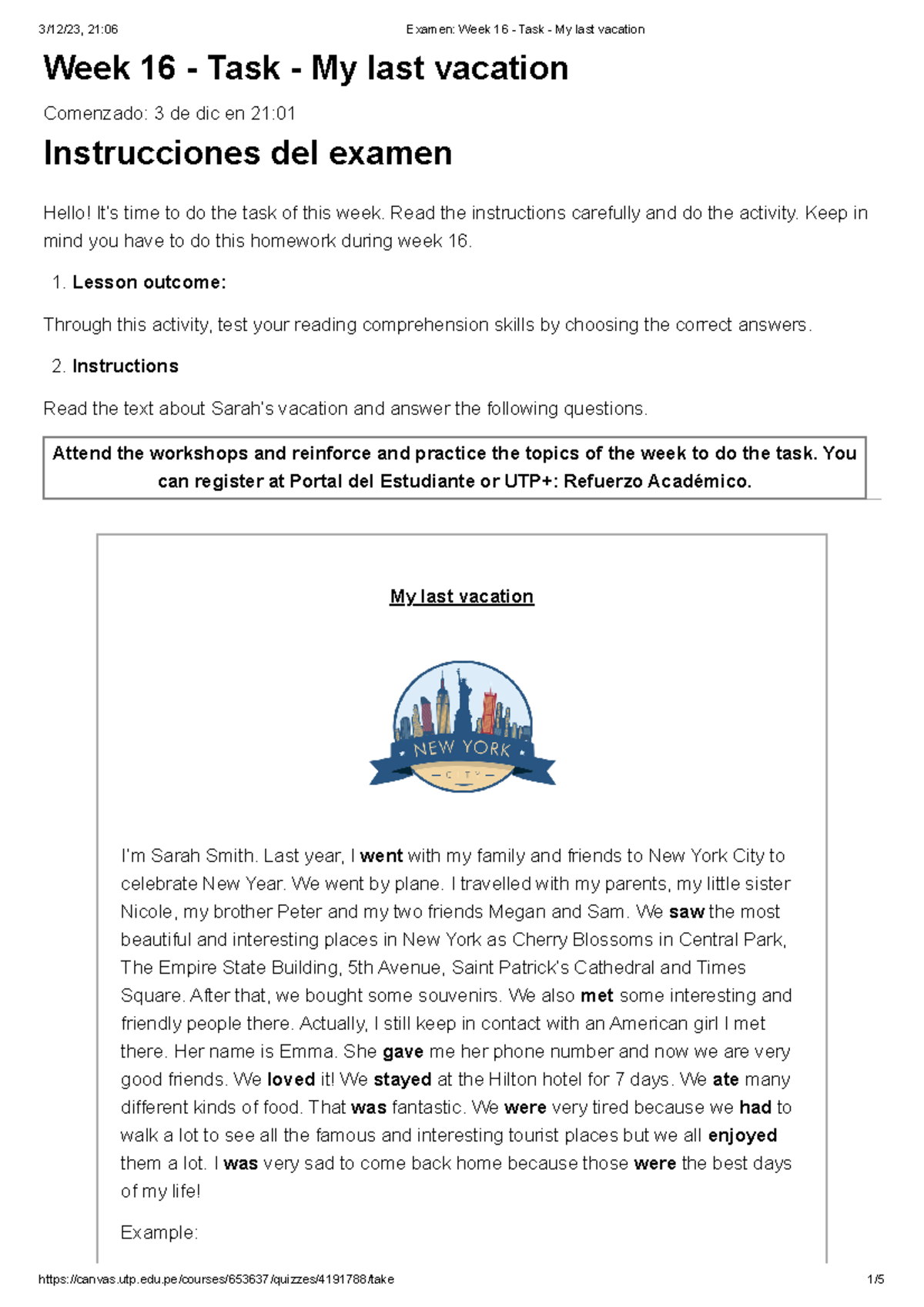 Examen Week 16 - Task - My last vacation - Week 16 - Task - My last ...