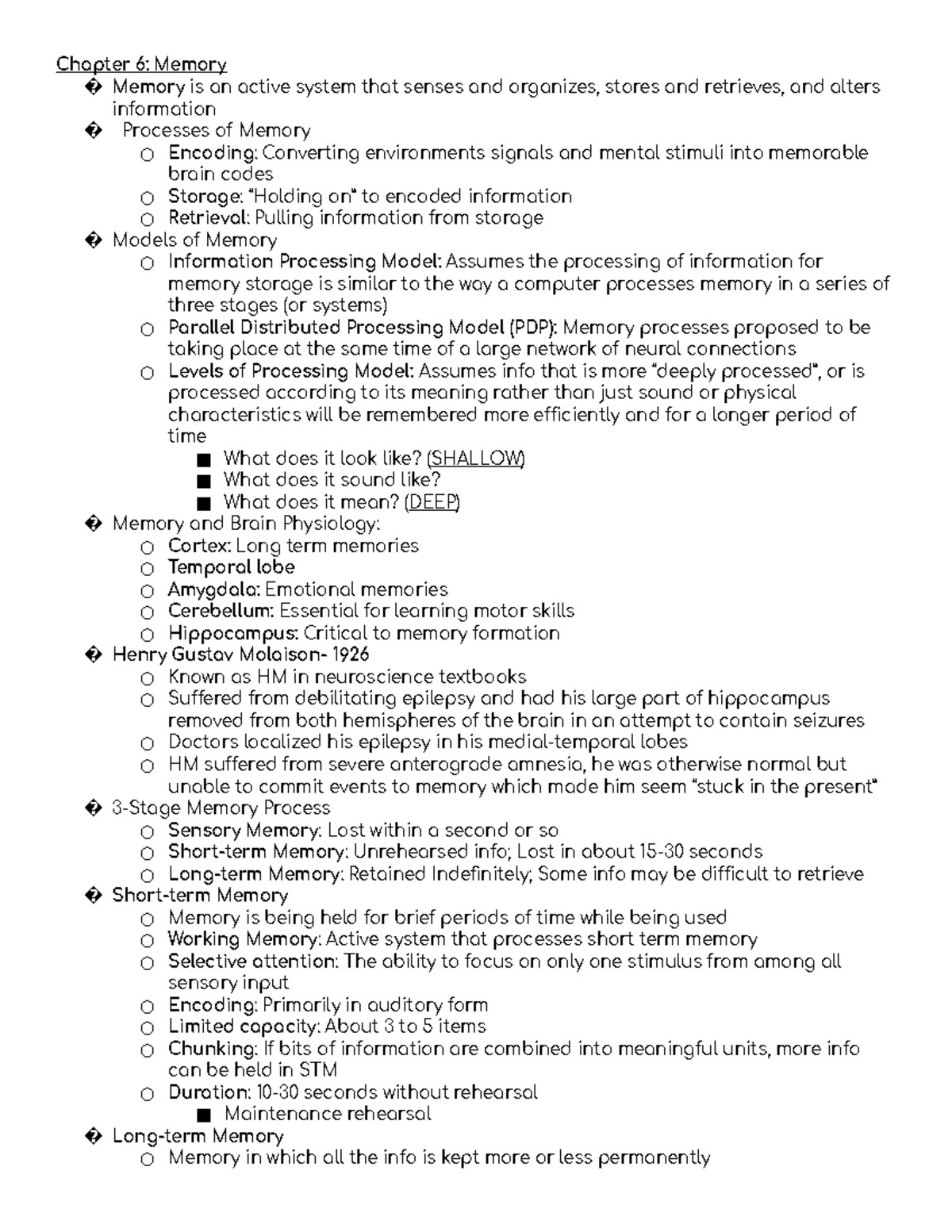 Chapter 6 Memory - Lecture notes 6 - Chapter 6: Memory Memory is an ...