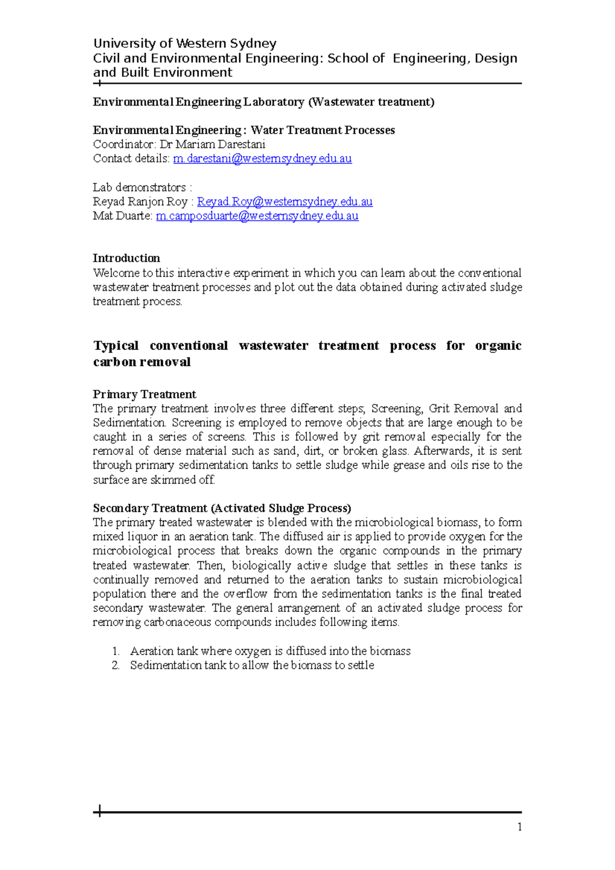 Handout Practical 2- Environmental Engineering - 2022 - Civil and ...