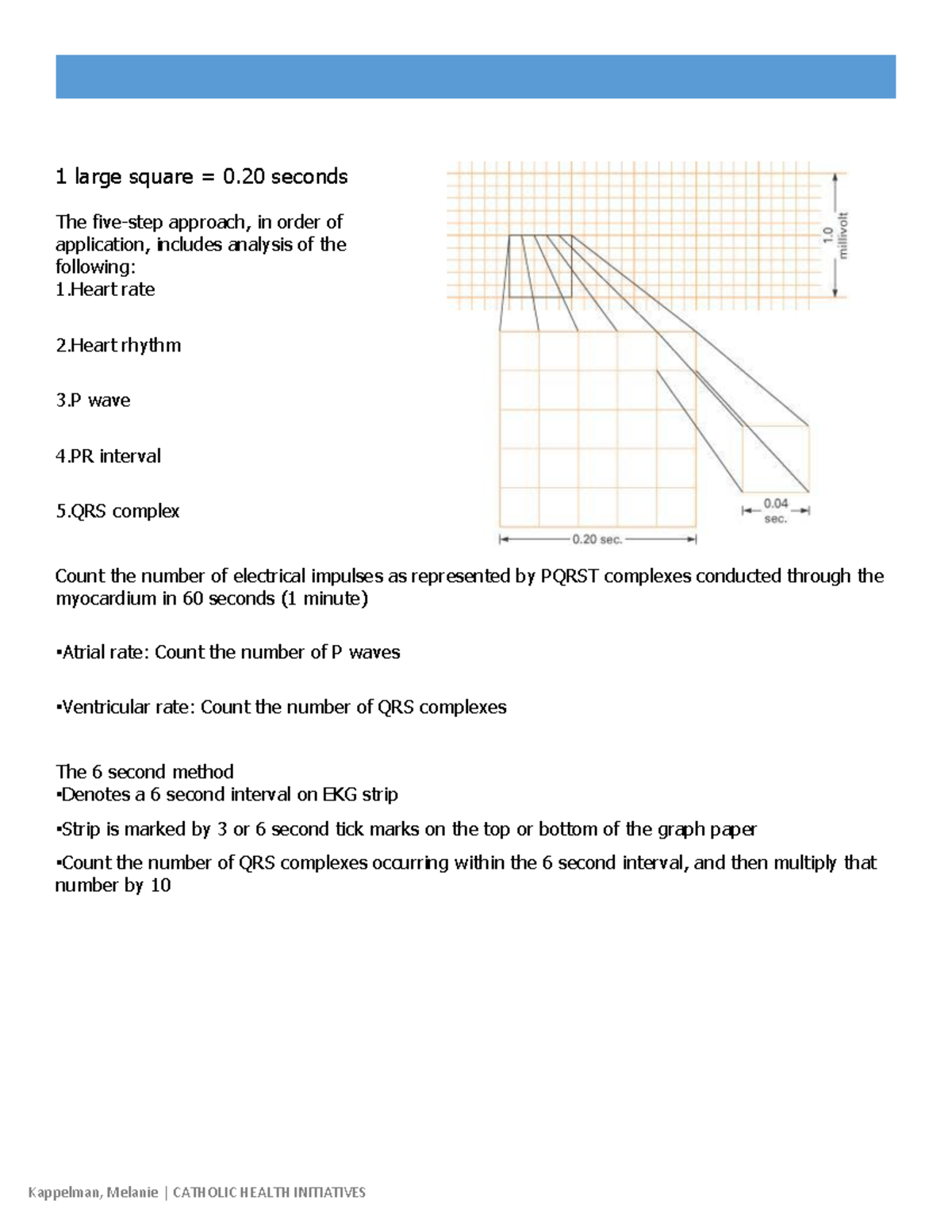 EKG handout - EKG practice - 1 large square = 0 seconds The five-step ...