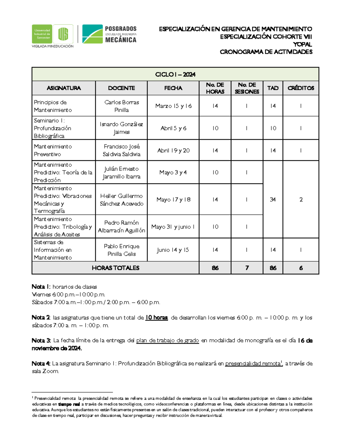 Cronograma ciclo I - naaaaaaaaaaa - ESPECIALIZACIÓN EN GERENCIA DE ...