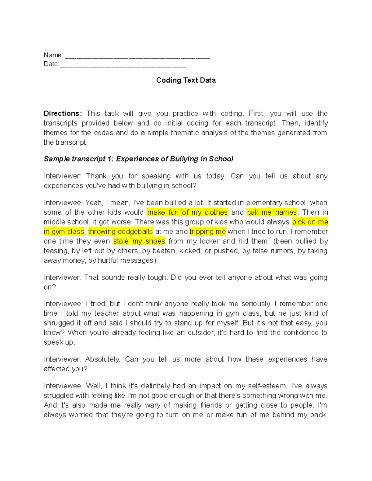 Coding Exercises - Name: _______________________________________ - Studocu