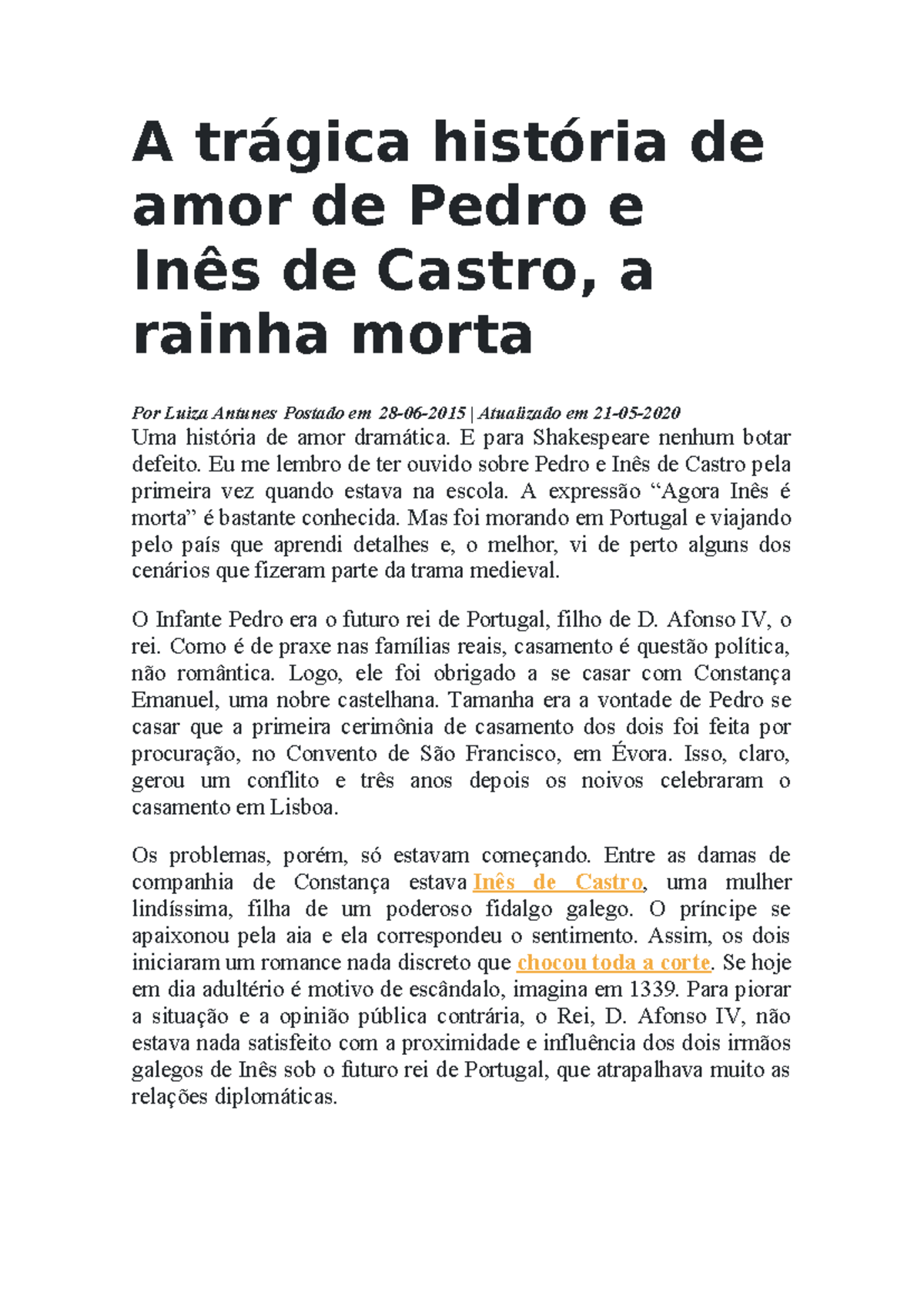 A trágica história de amor de Pedro e Inês de Castro - A trágica ...