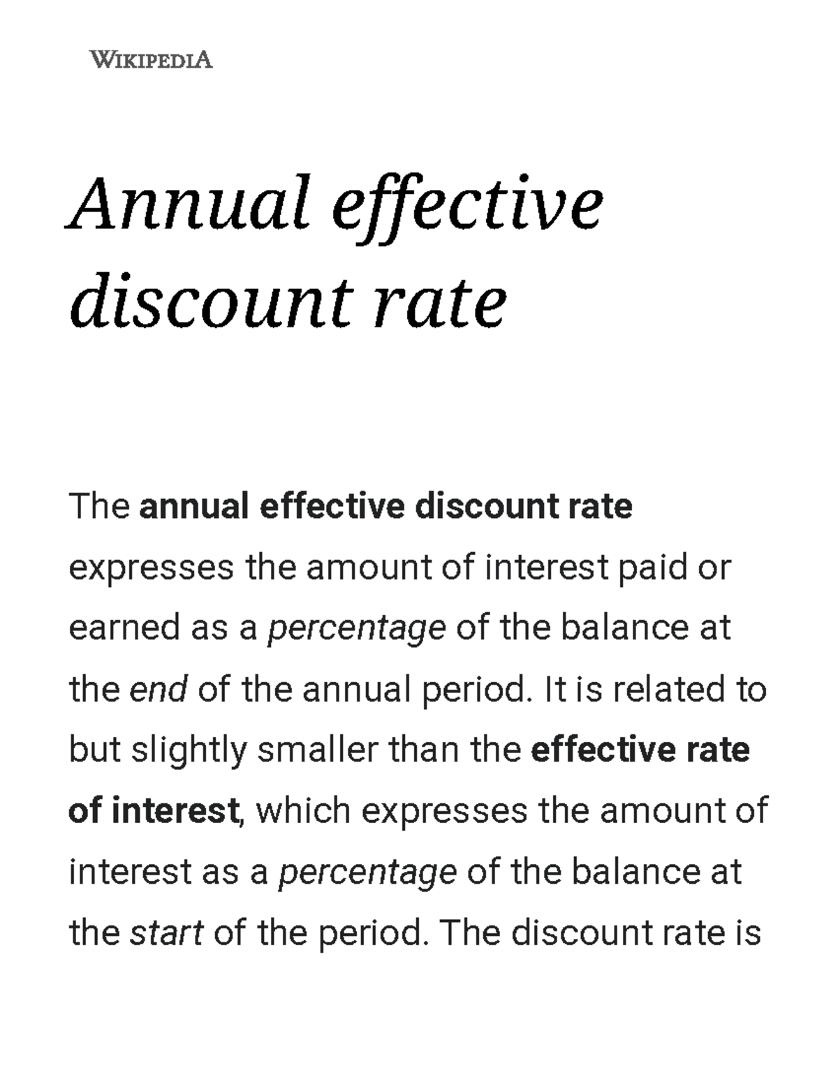 Annual effective discount rate - Wikipedia - Annual effective discount ...