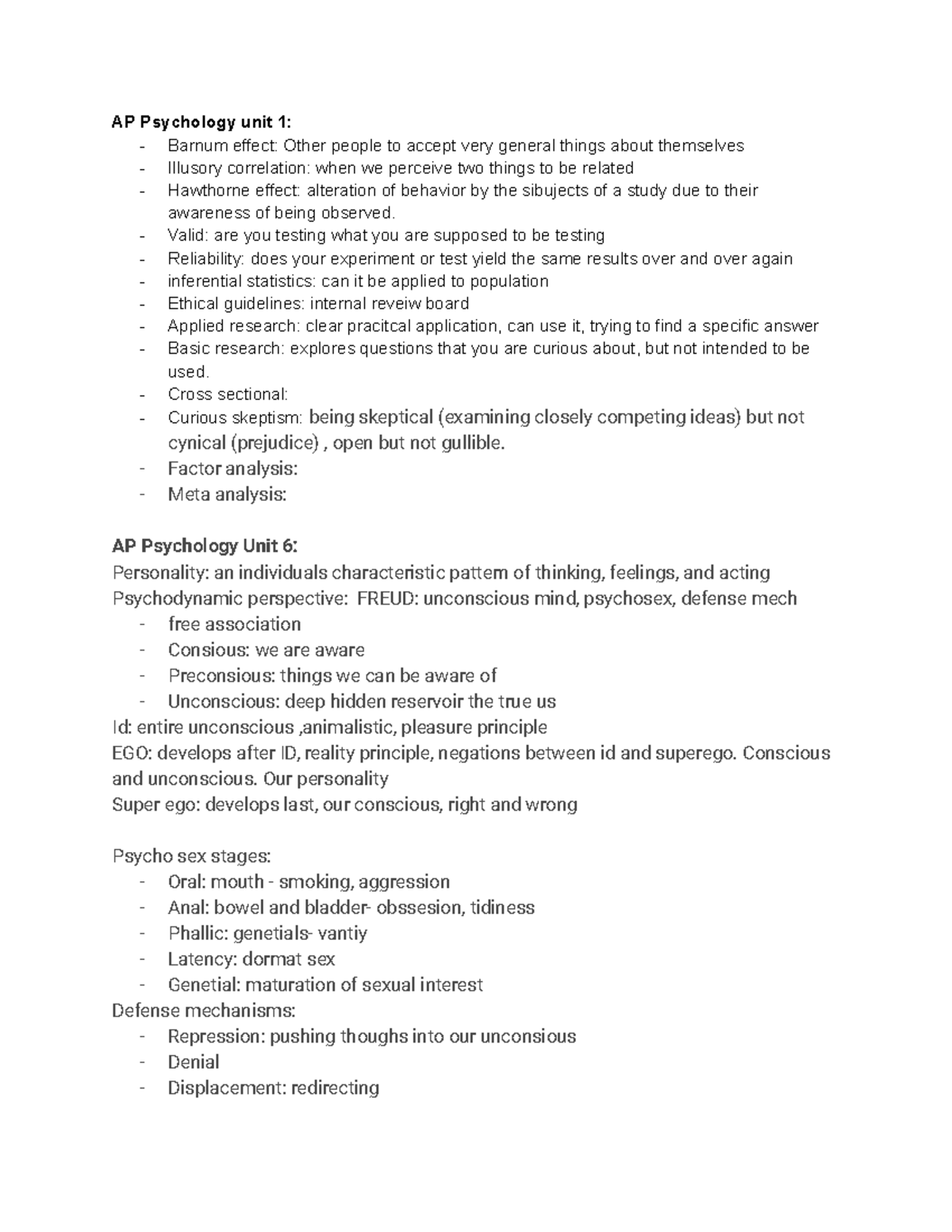 AP Psych notes - AP Psychology unit 1: Barnum effect: Other people to ...