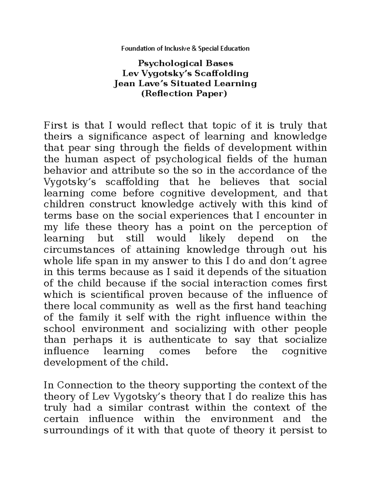 Report 5 reflection paper adzfar wahid - Foundation of Inclusive ...