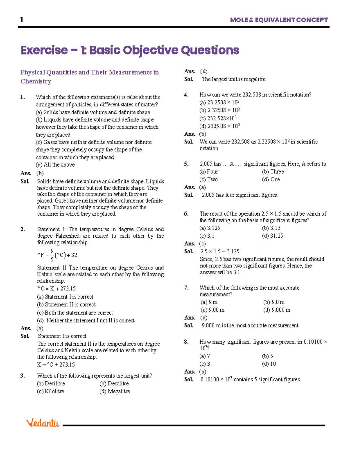 Mole & Equivalent Concept EX-1 - Exercise – 1: Basic Objective ...