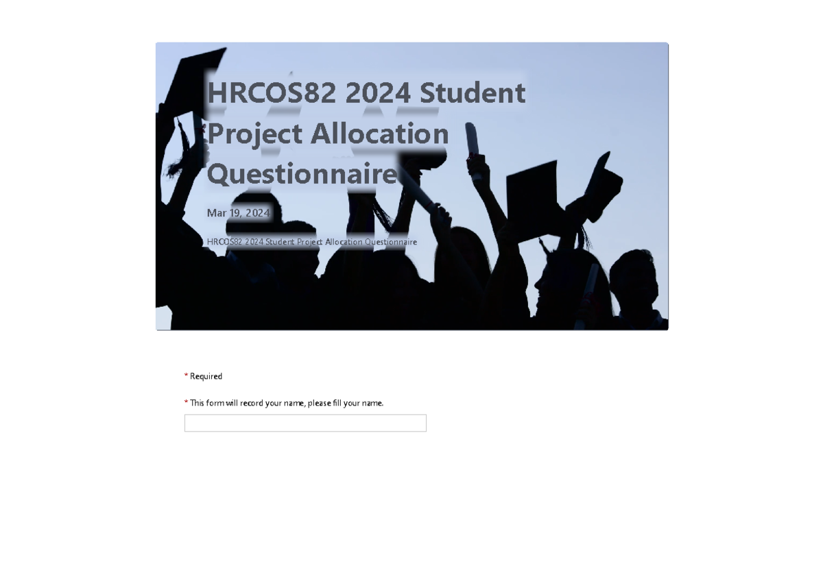 Hrcos 82 2024 Student Project Allocation Questionnaire 20240319 ...