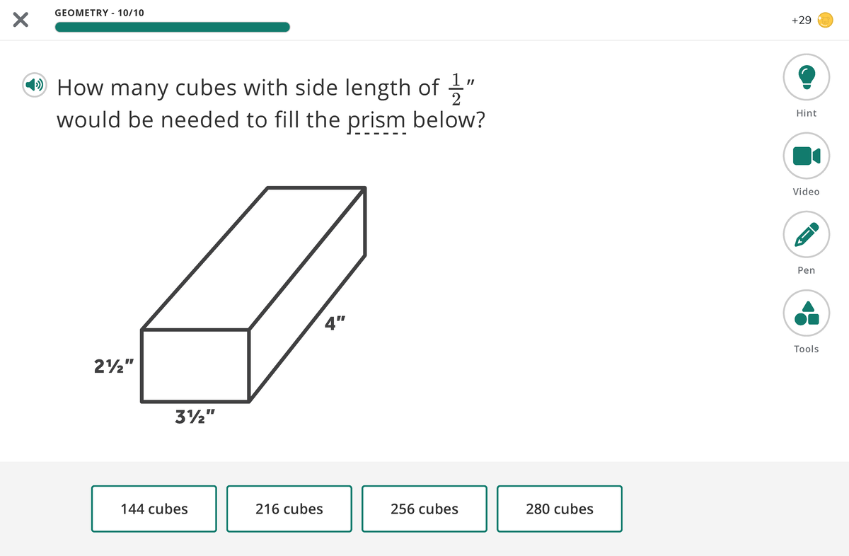 Freckle Student Dashboard 14 - GEOMETRY - 10/ + 29 144 cubes 216 cubes ...