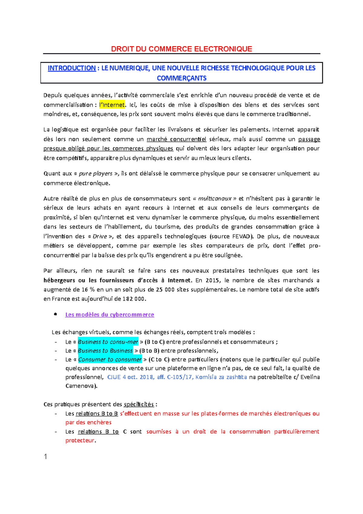 Droit DU Commerce Electronique - DROIT DU COMMERCE ELECTRONIQUE INTRODUCTION : LE NUMERIQUE, UNE ...