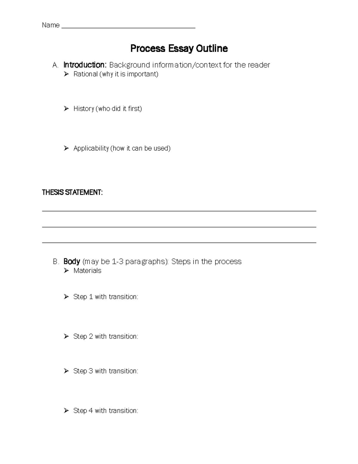 Process Essay Template - Name ...