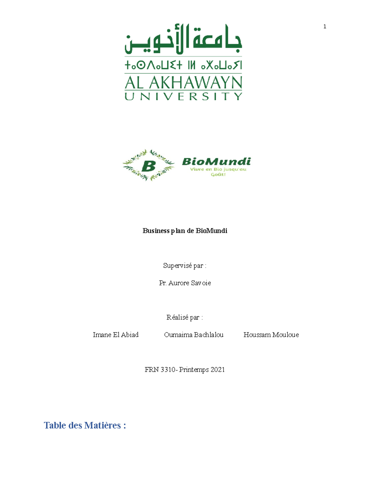Bio Mundi Rapport final for french class - French - Studocu