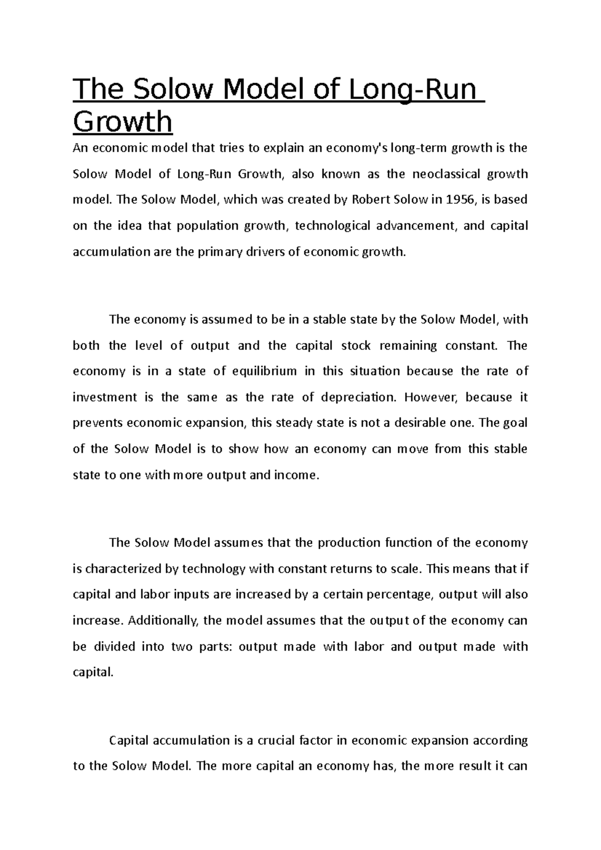 The Solow Model of Long-Run Growth - The Solow Model of Long-Run Growth ...