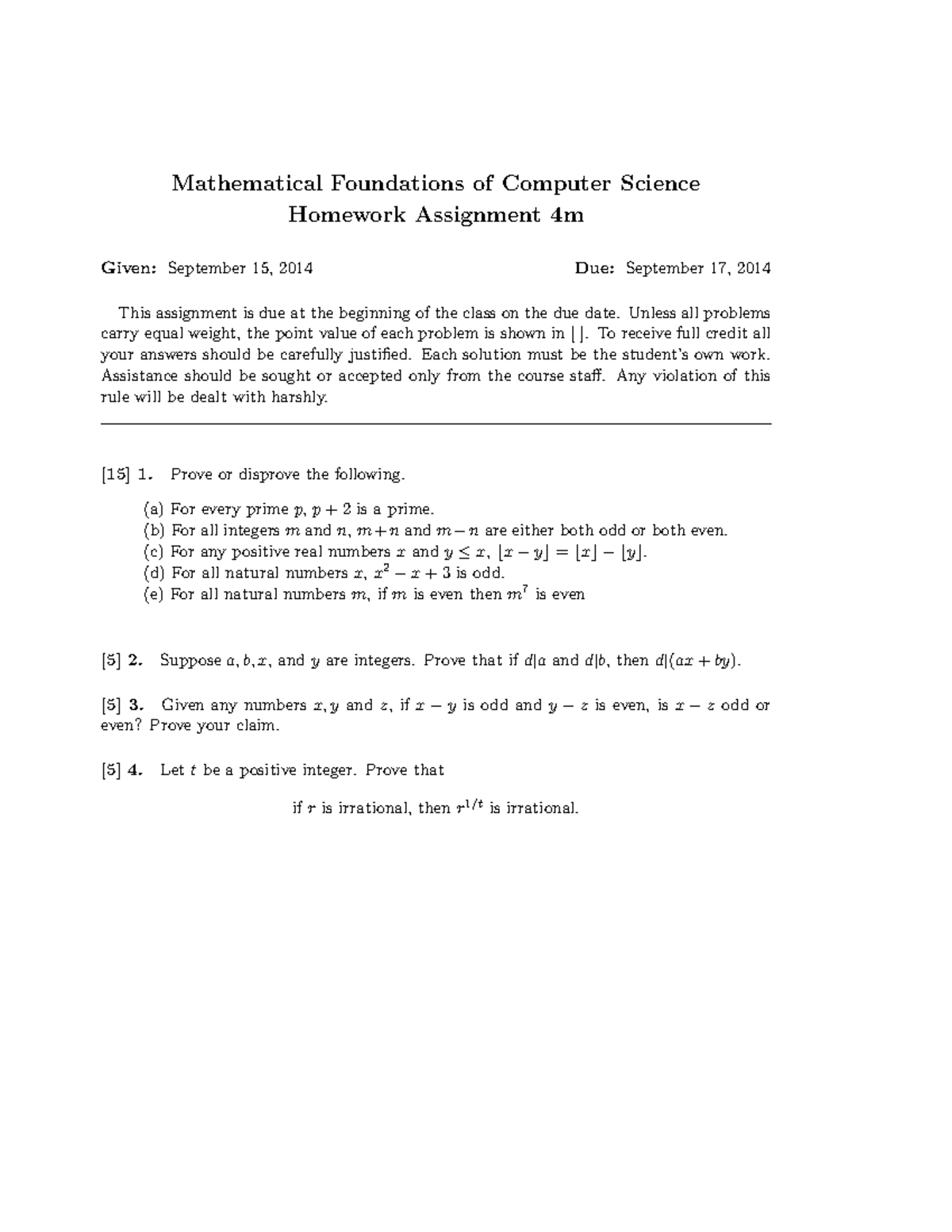 Homework 4m - Mathematical Foundations of Computer Science Homework ...