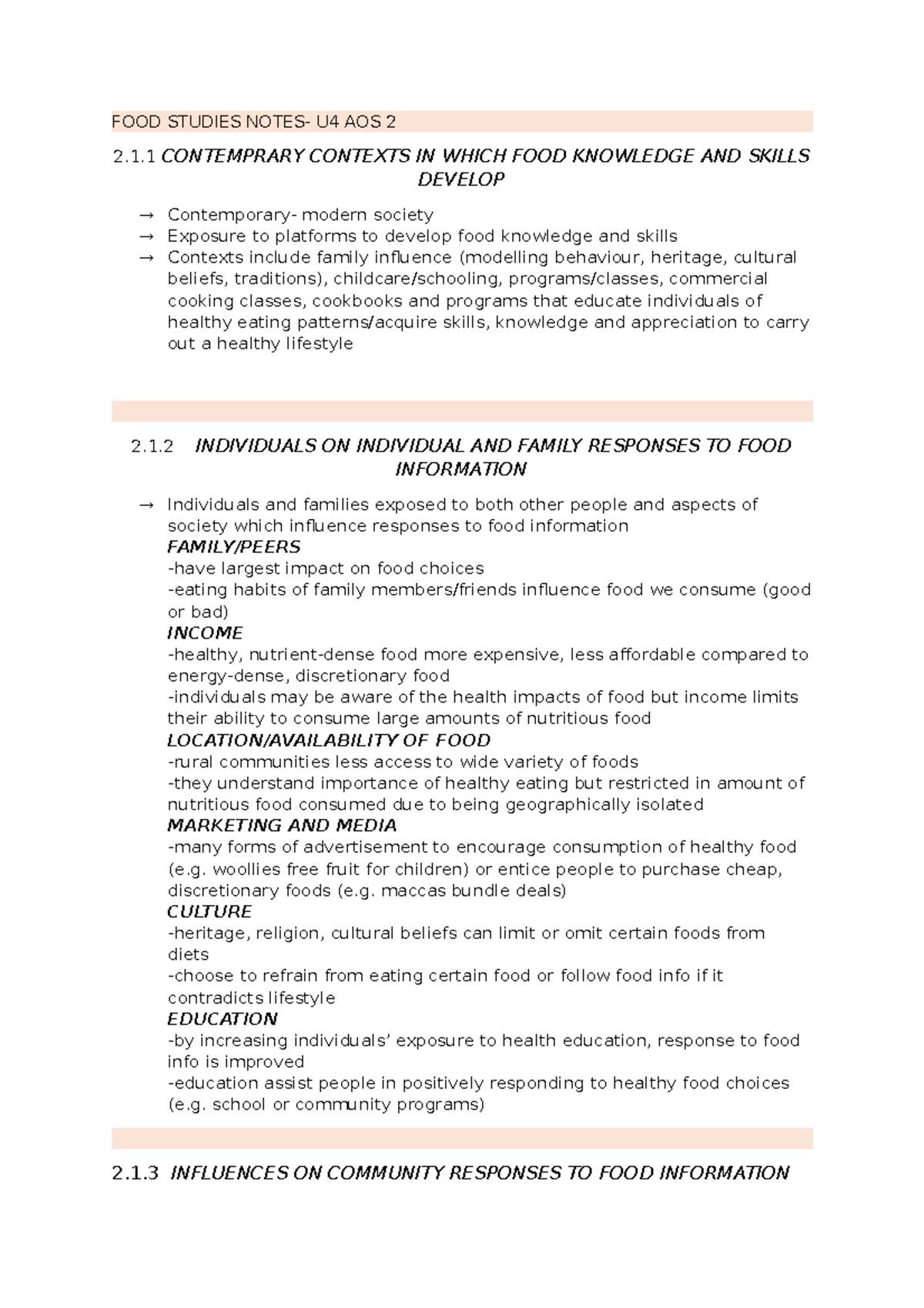 FOOD Studies Notes - FOOD STUDIES NOTES- U4 AOS 2 2.1 CONTEMPRARY ...