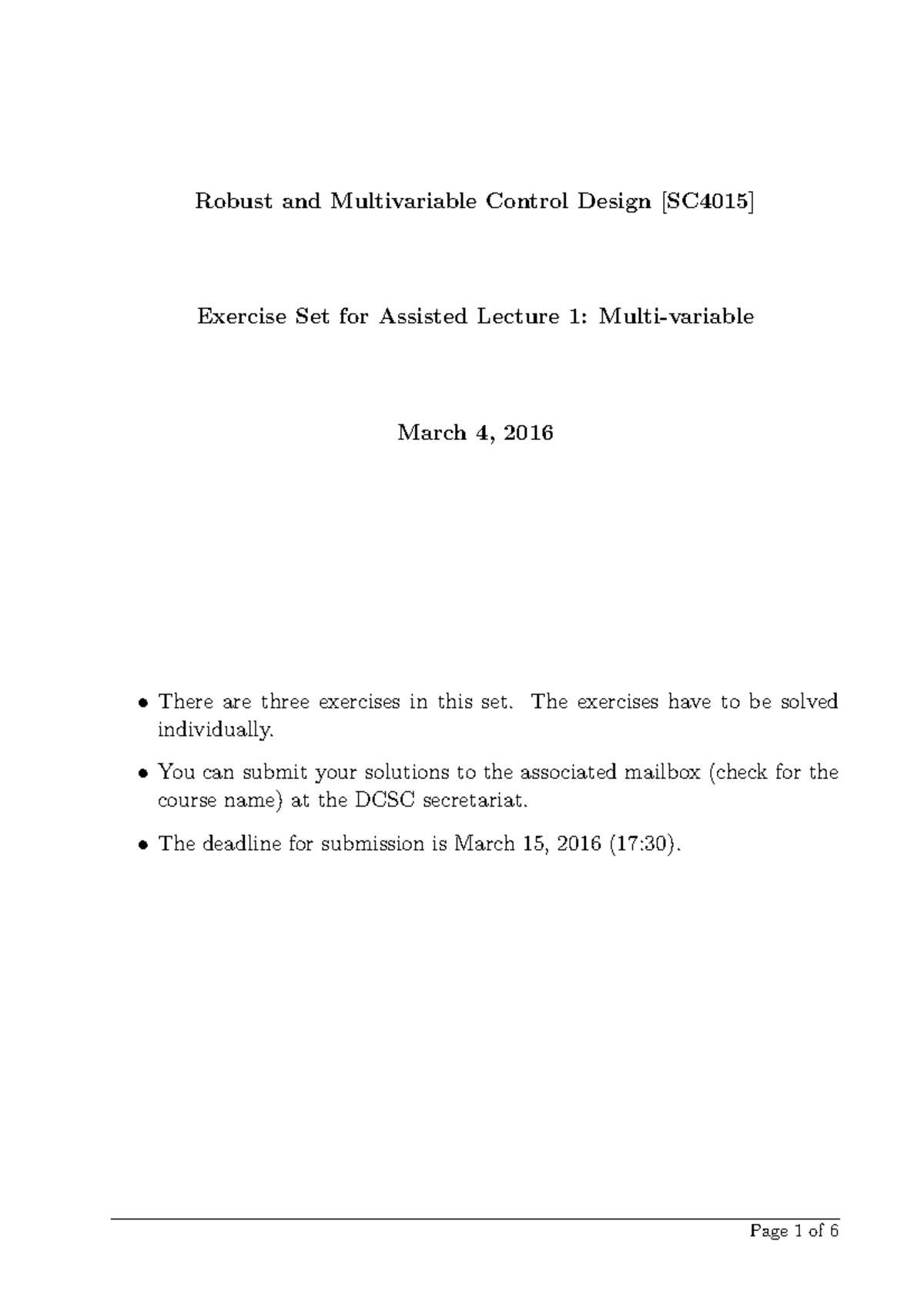 Robust And Multivariable Control Design Tutorial Work Answers Al1 Robust And Multivariable