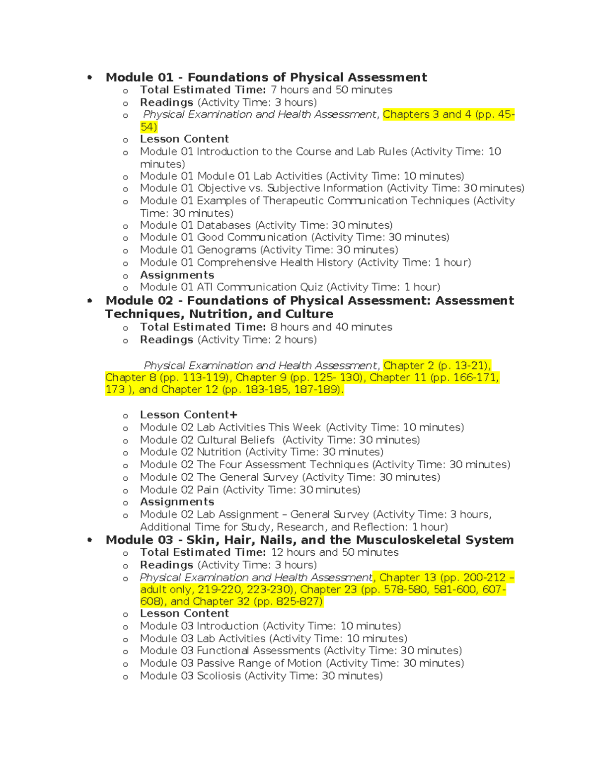 Recommended Readings Physical Assessment - Module 01 - Foundations of ...