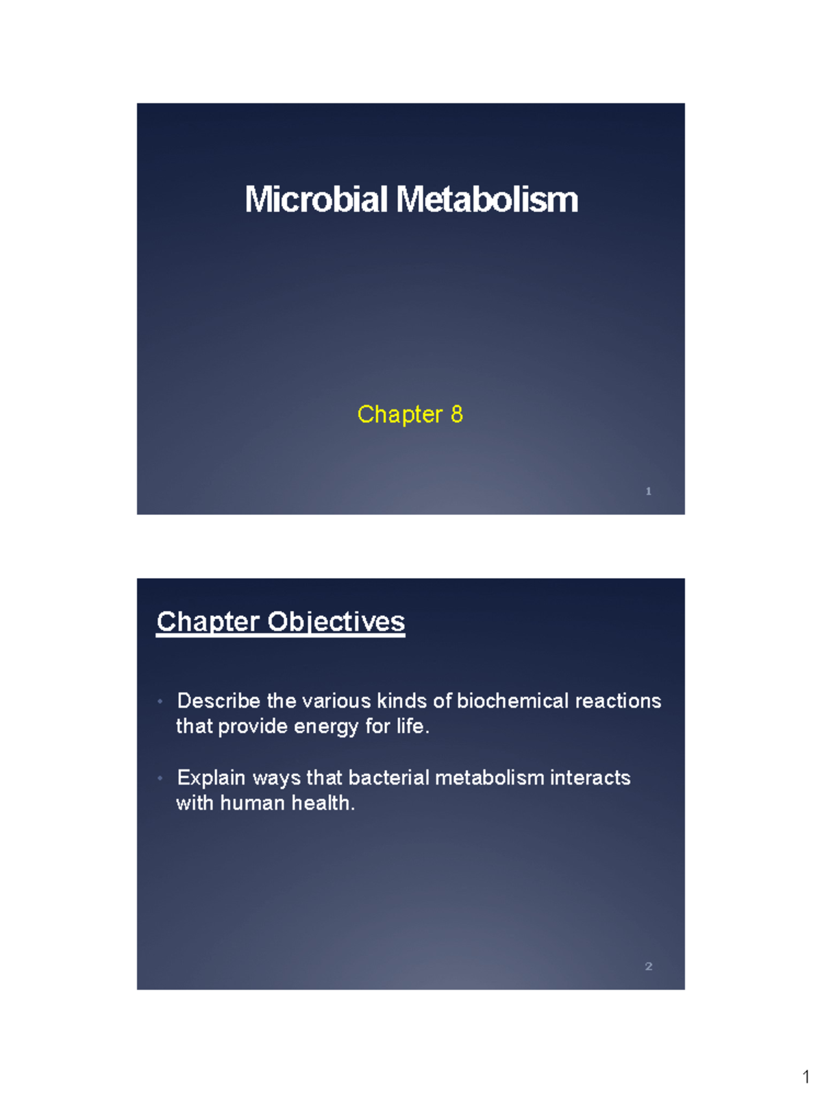Chapter 8 Handouts 2 slides per page - Microbial Metabolism Chapter 8 1 ...