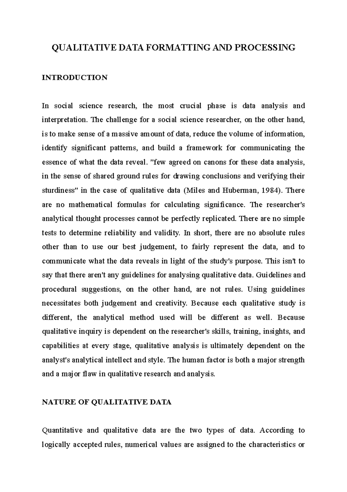 Qualitative DATA Formatting AND Processing - QUALITATIVE DATA ...