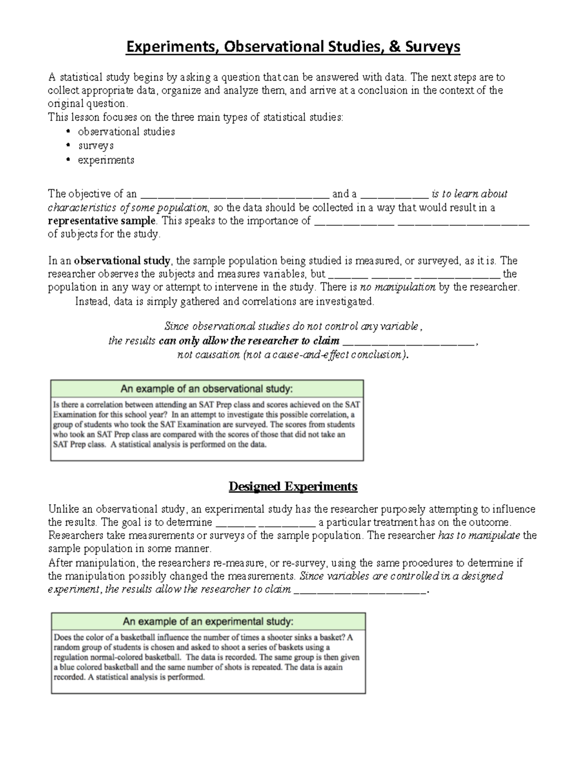 Experiments-Observational Studies Notes - Experiments, Observational ...