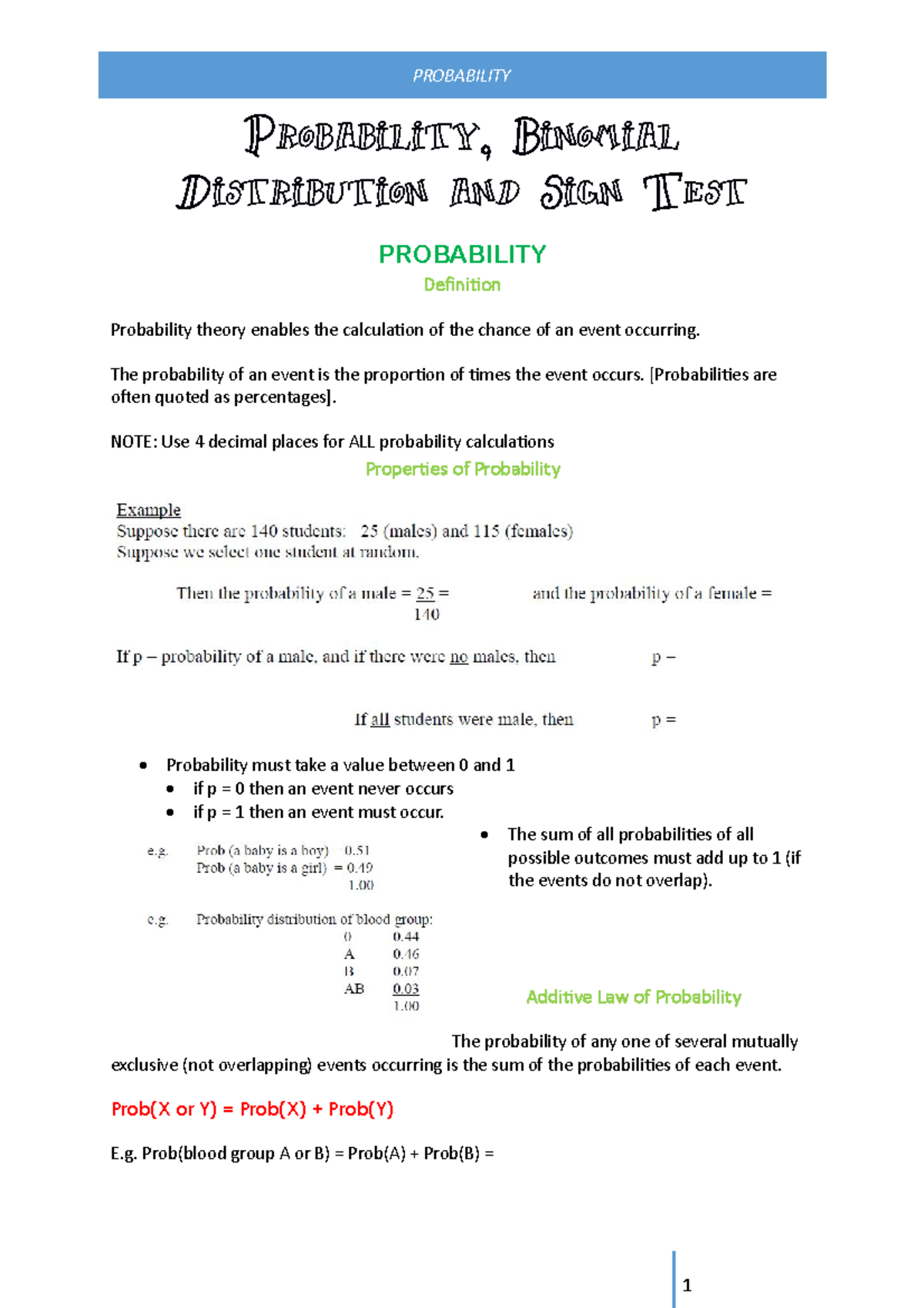 Lecture notes, lecture 1 - Probability - PROBABILITY Probability ...