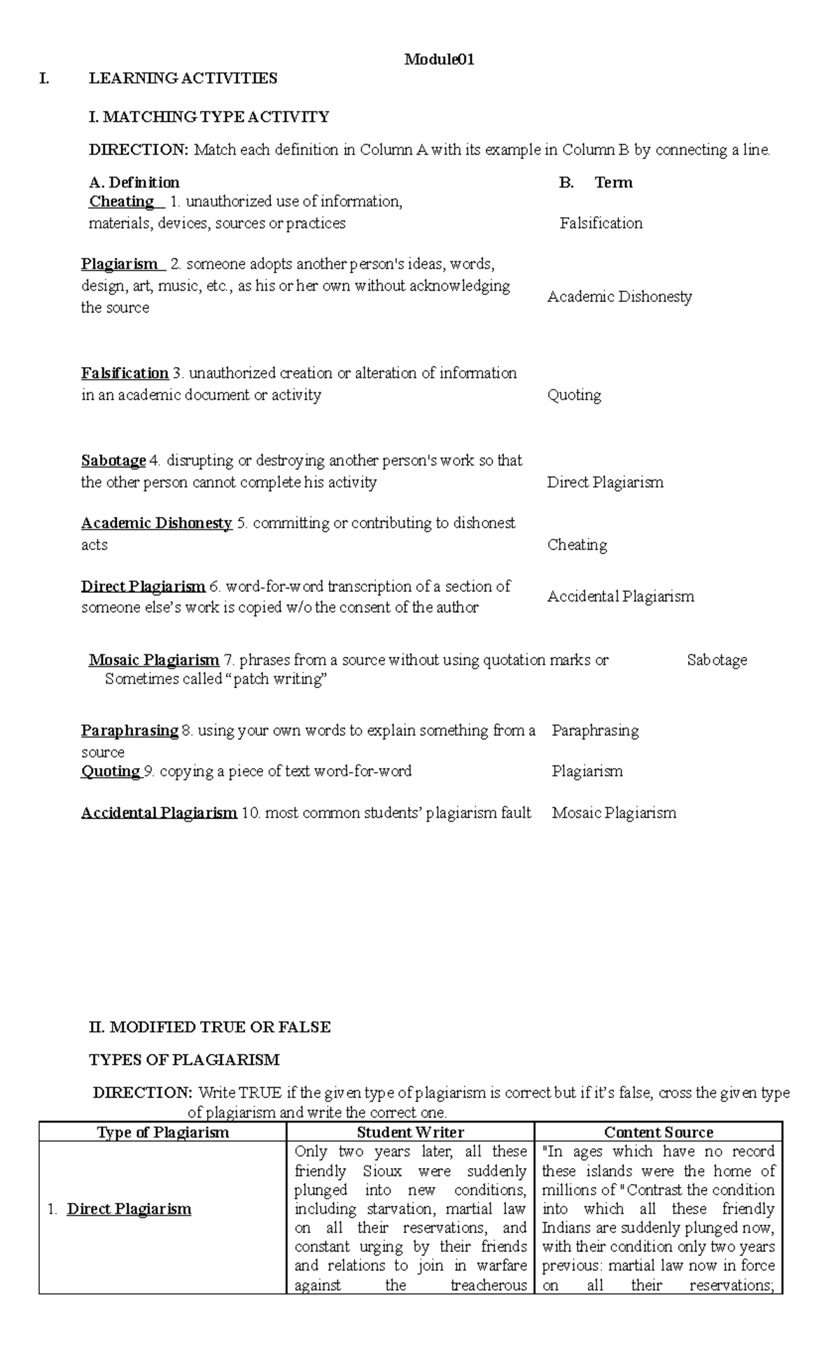 IM01 Learning- Activities and Assignments - Module I. LEARNING ...