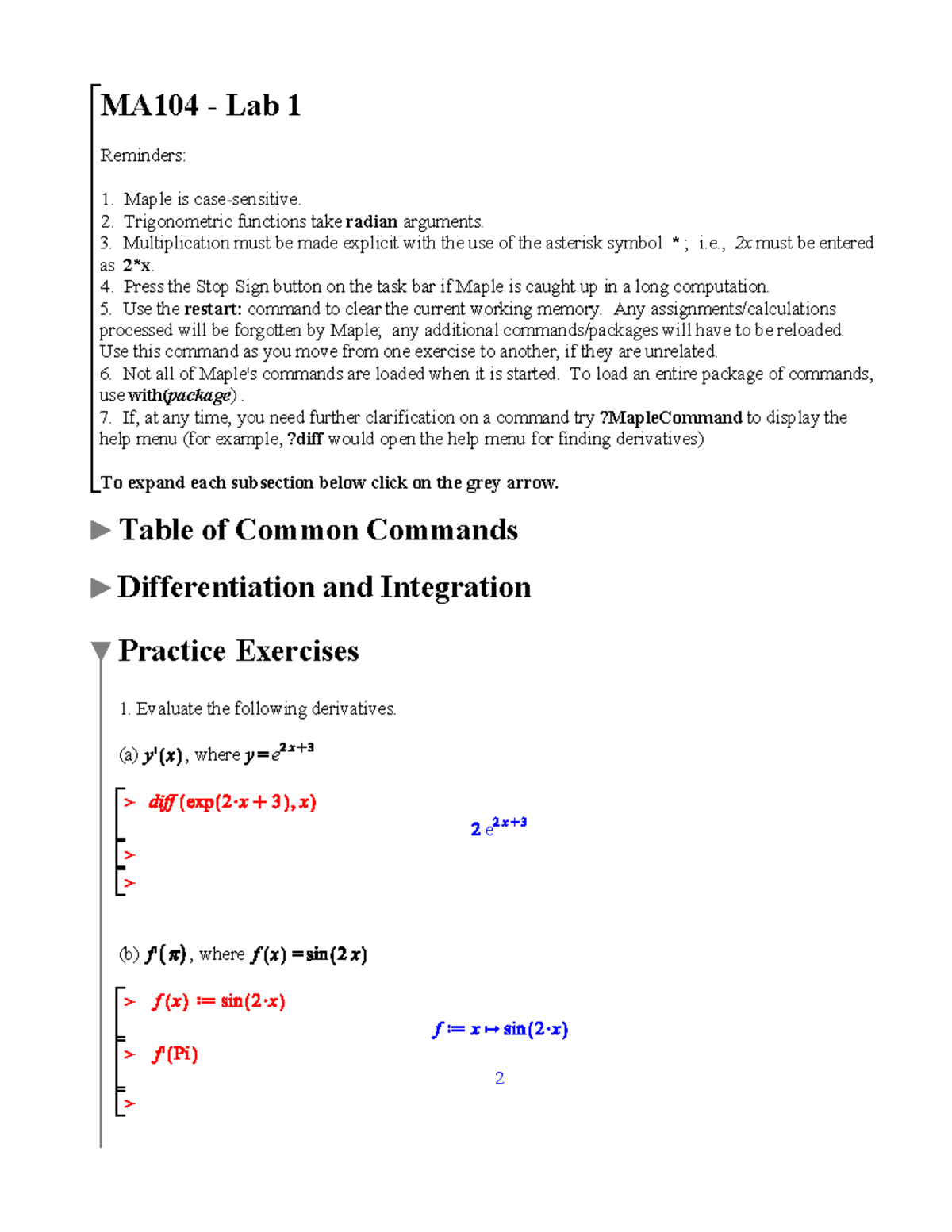 Lab 1 Maple Solutions F23 - >> >> >> >> >> >> MA104 - Lab 1 - Studocu