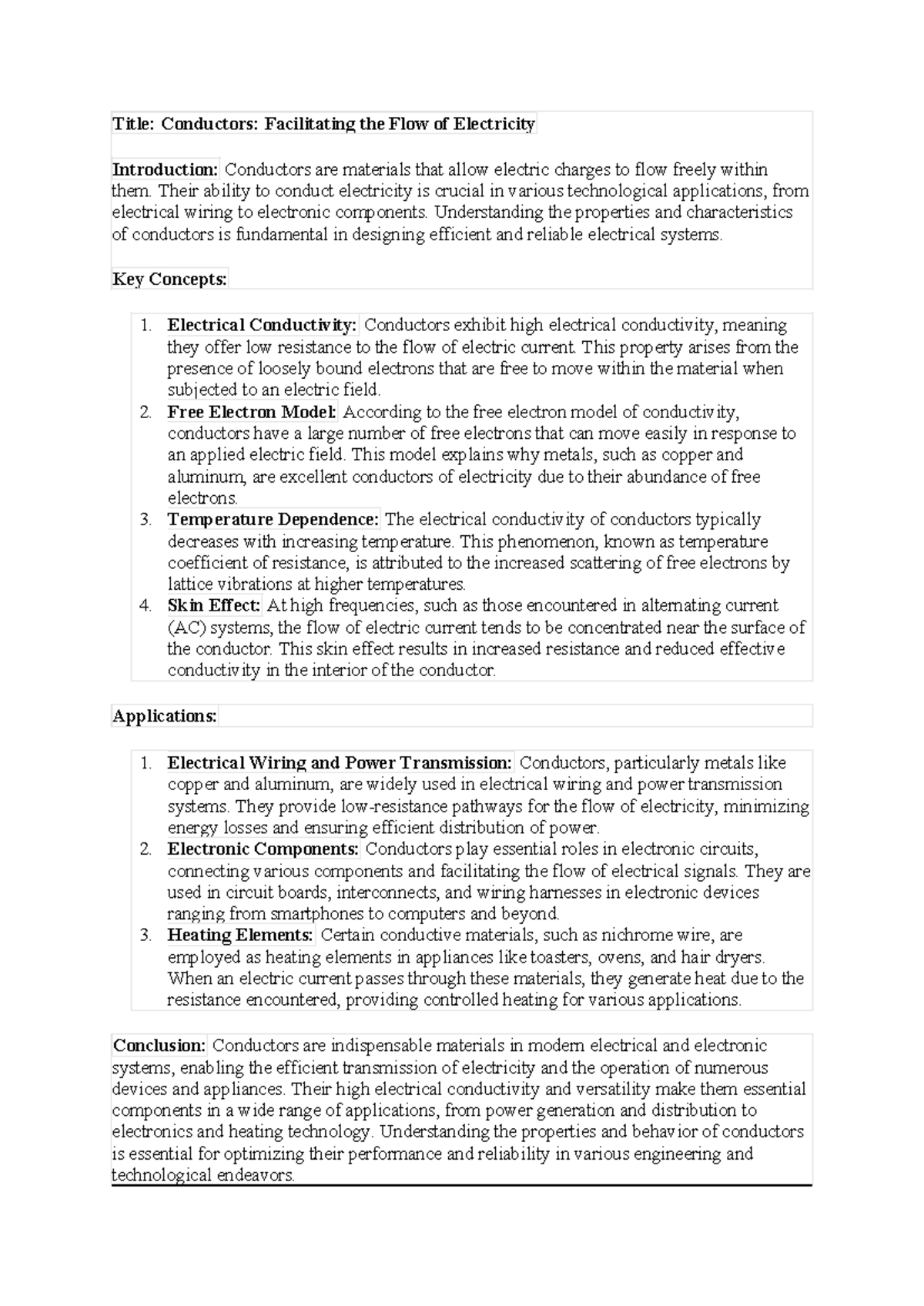 Conductors - NOTES - Title: Conductors: Facilitating the Flow of ...