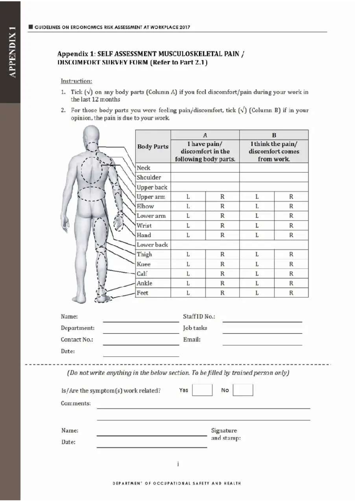 Survey FORM FOR Muskuloskeletal - GUIDELINES ON ERGONOMICS RISK ...