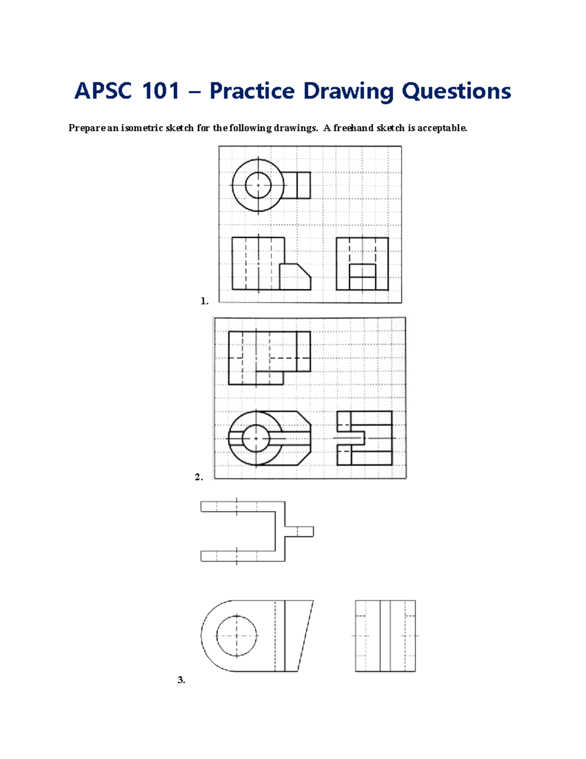 101-sample drawing questions - APSC 101 – Practice Drawing Questions ...