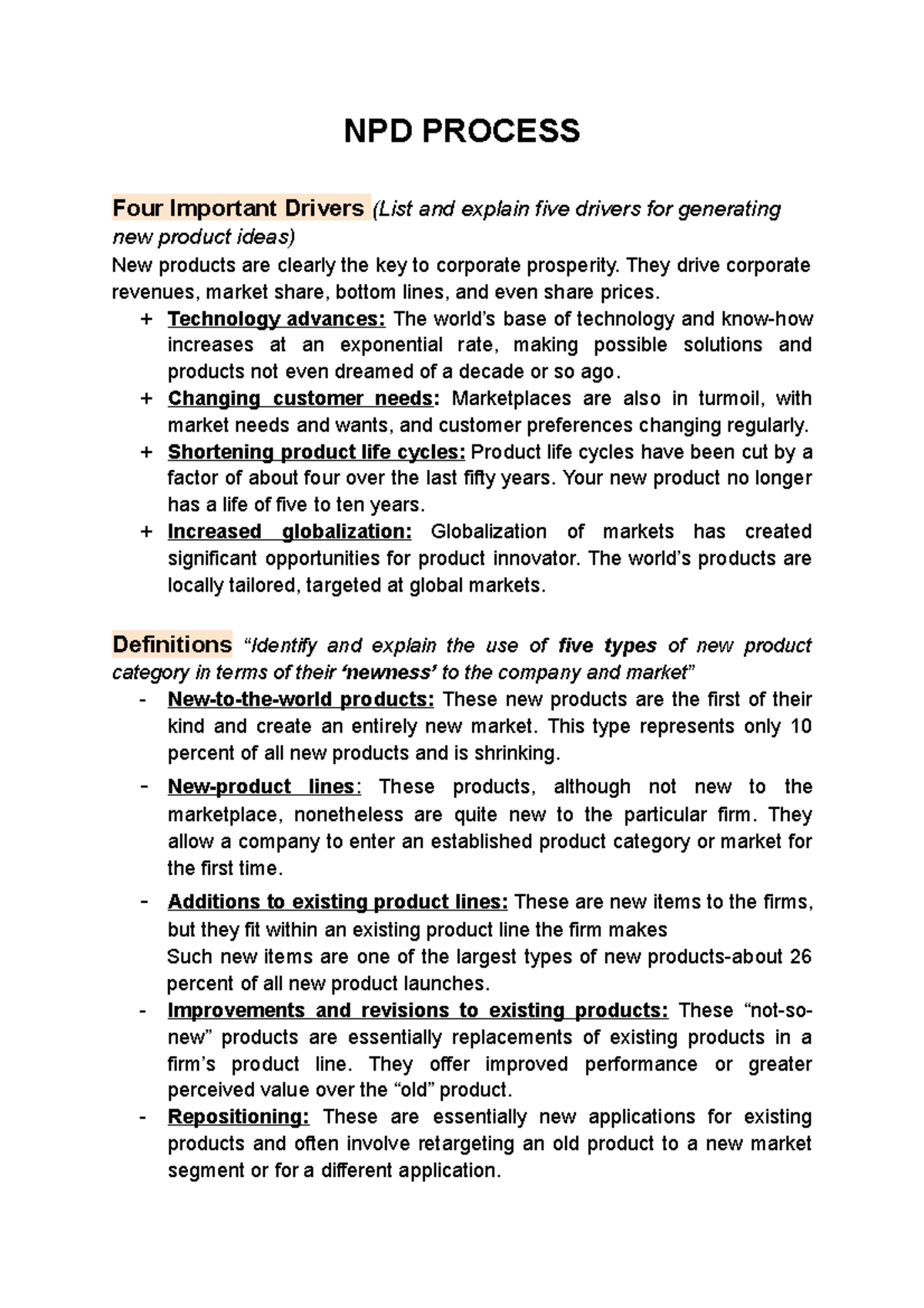 Project Management - CCCC - NPD PROCESS Four Important Drivers (List ...