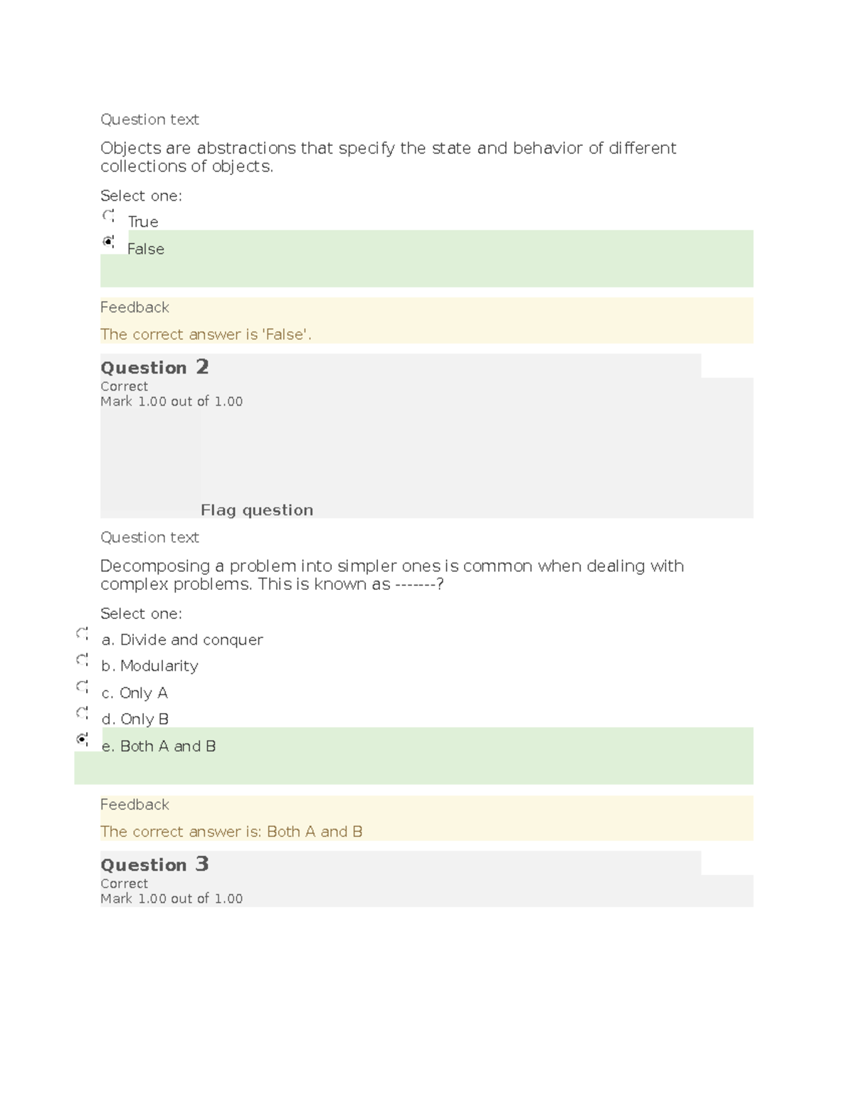 Quizzes CS2401 - Question text Objects are abstractions that specify ...
