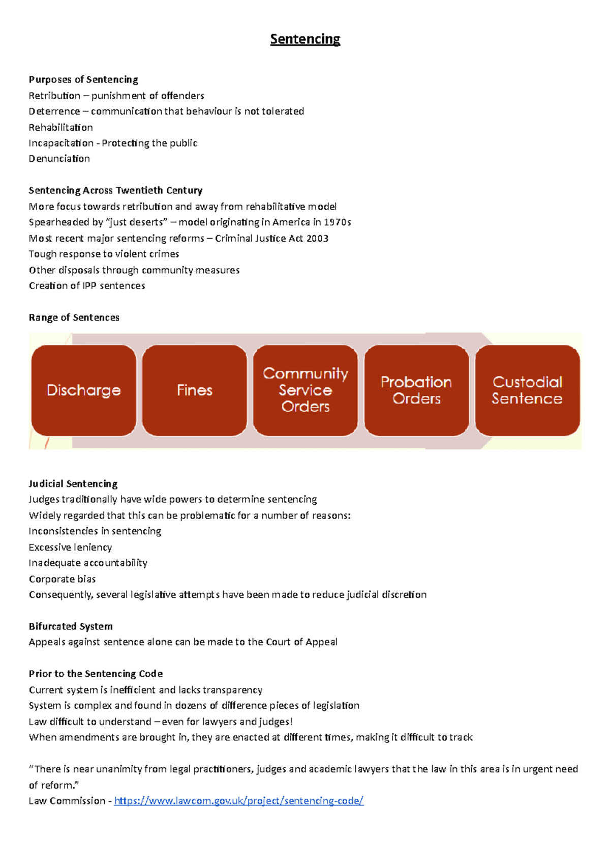 Criminal Justice - Week 8 - Lecture 8 - Sentencing - Sentencing ...