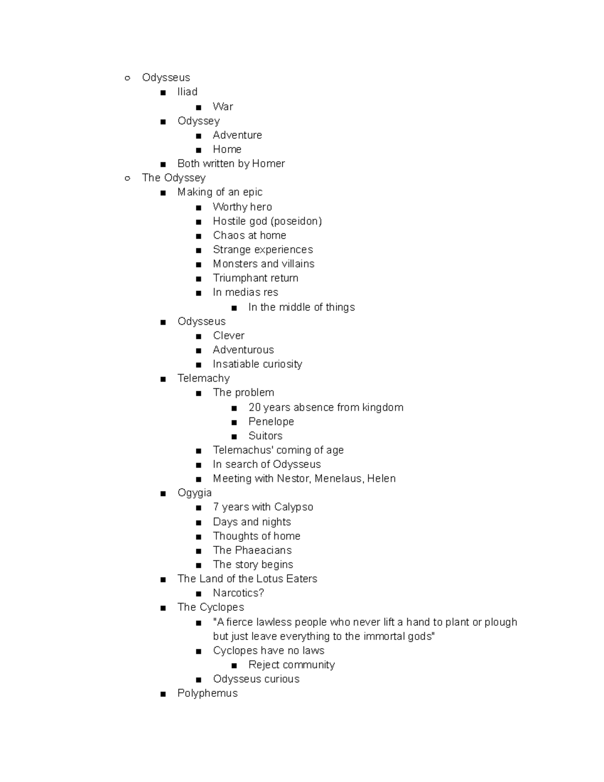 The Odyssey - NOTES - Odysseus Iliad War Odyssey Adventure Home Both ...