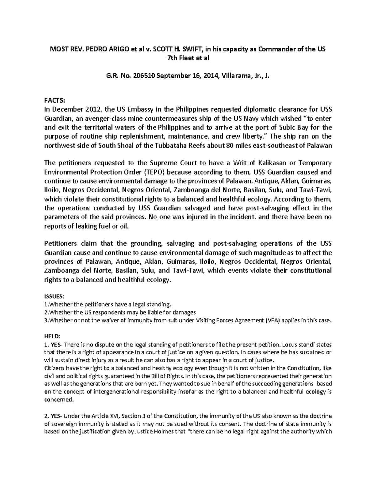 Arigo vs Scott Swift - MOST REV. PEDRO ARIGO et al v. SCOTT H. SWIFT ...