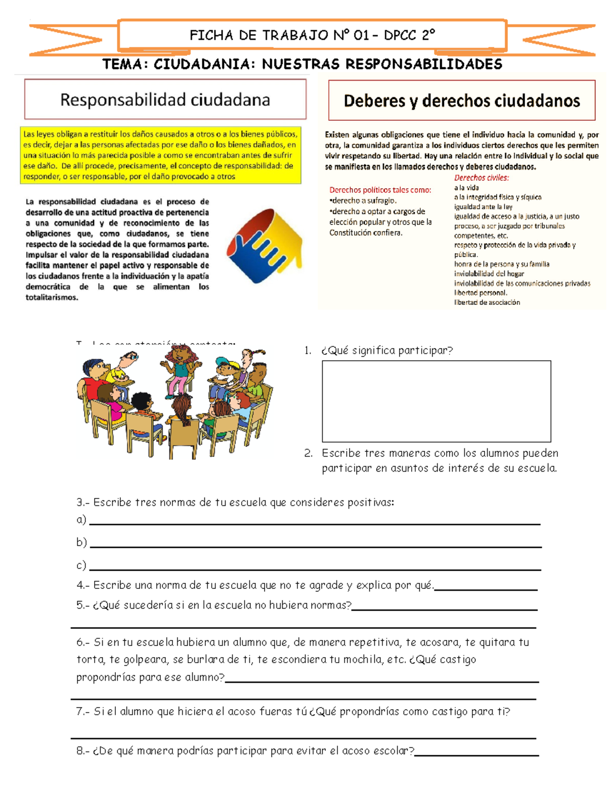 Ficha N° 1- DPCC 2°- Ciudadania Responsable - TEMA: CIUDADANIA: NUESTRAS RESPONSABILIDADES I ...