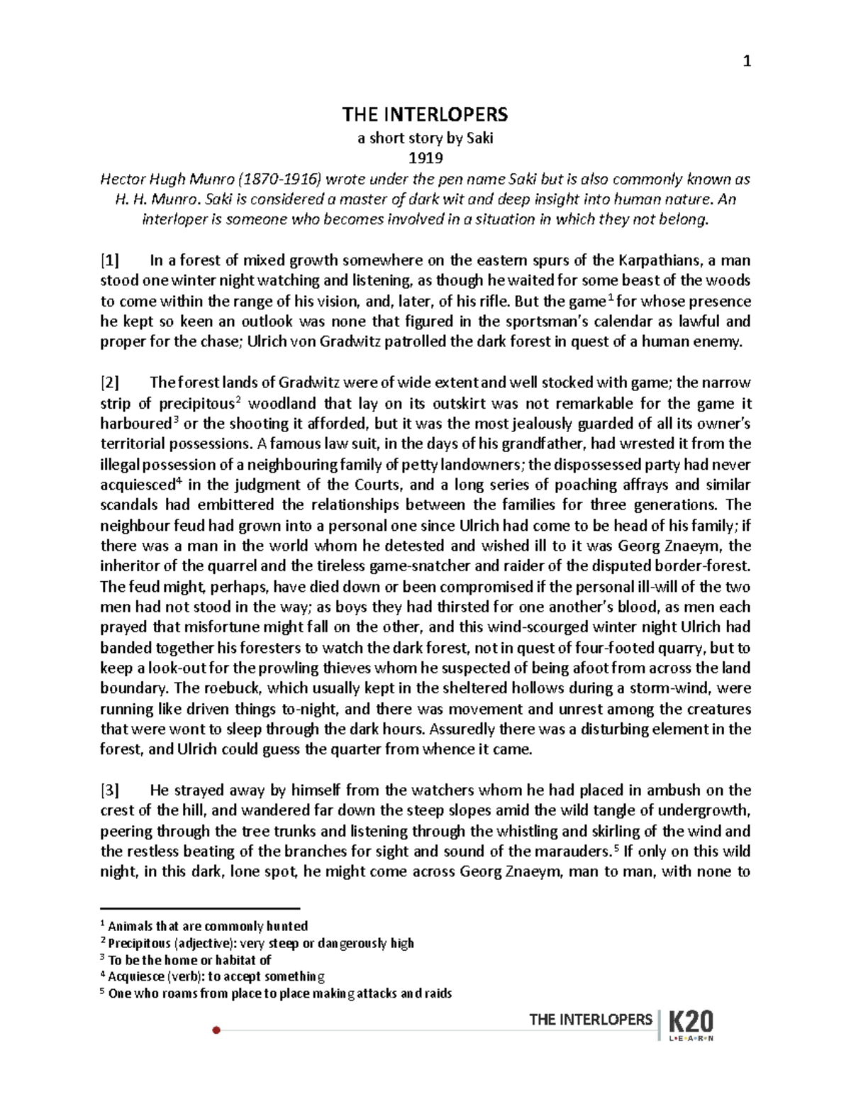 The Interlopers a Short Story by Saki The Interlopers PDF - THE ...