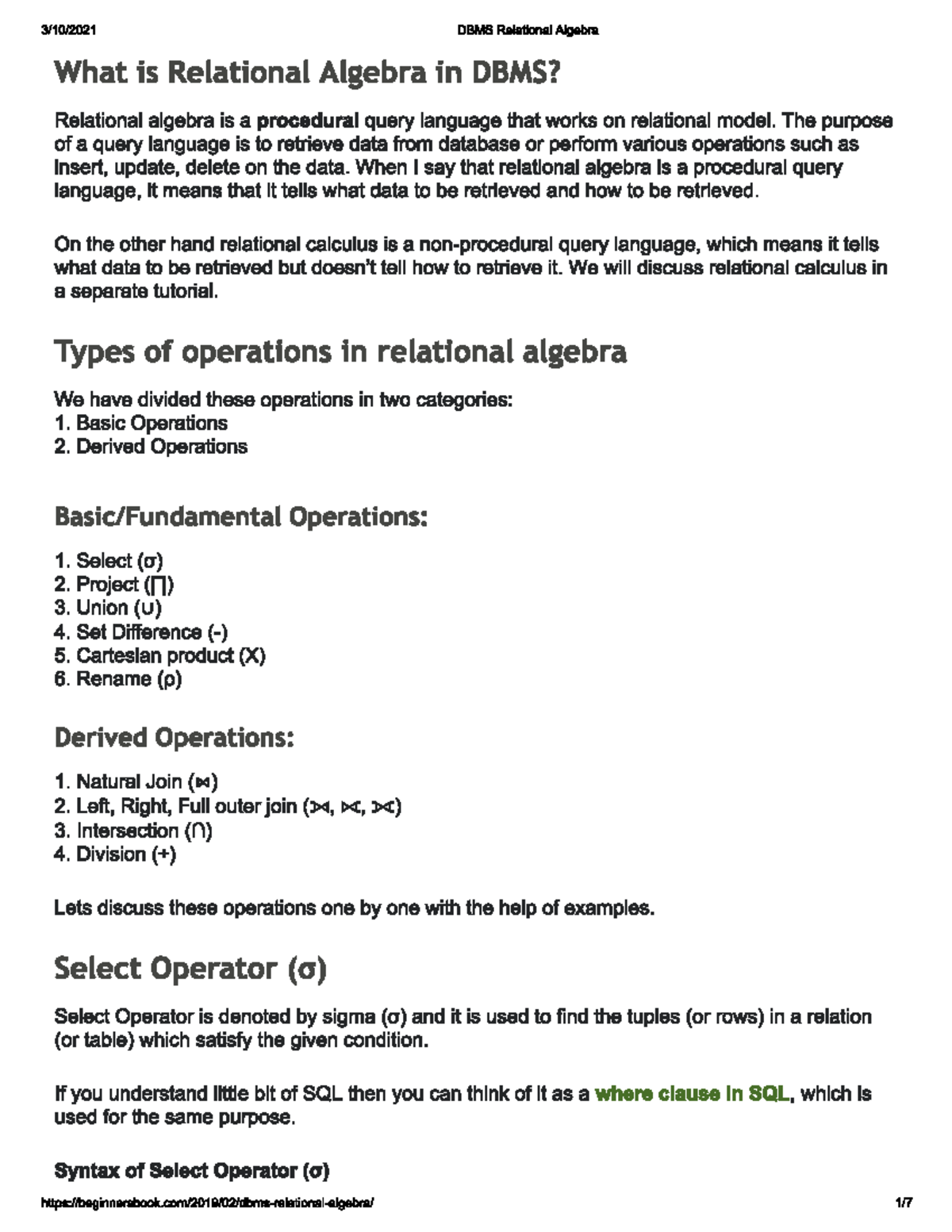 Relational algebra - bsc computer science - Studocu