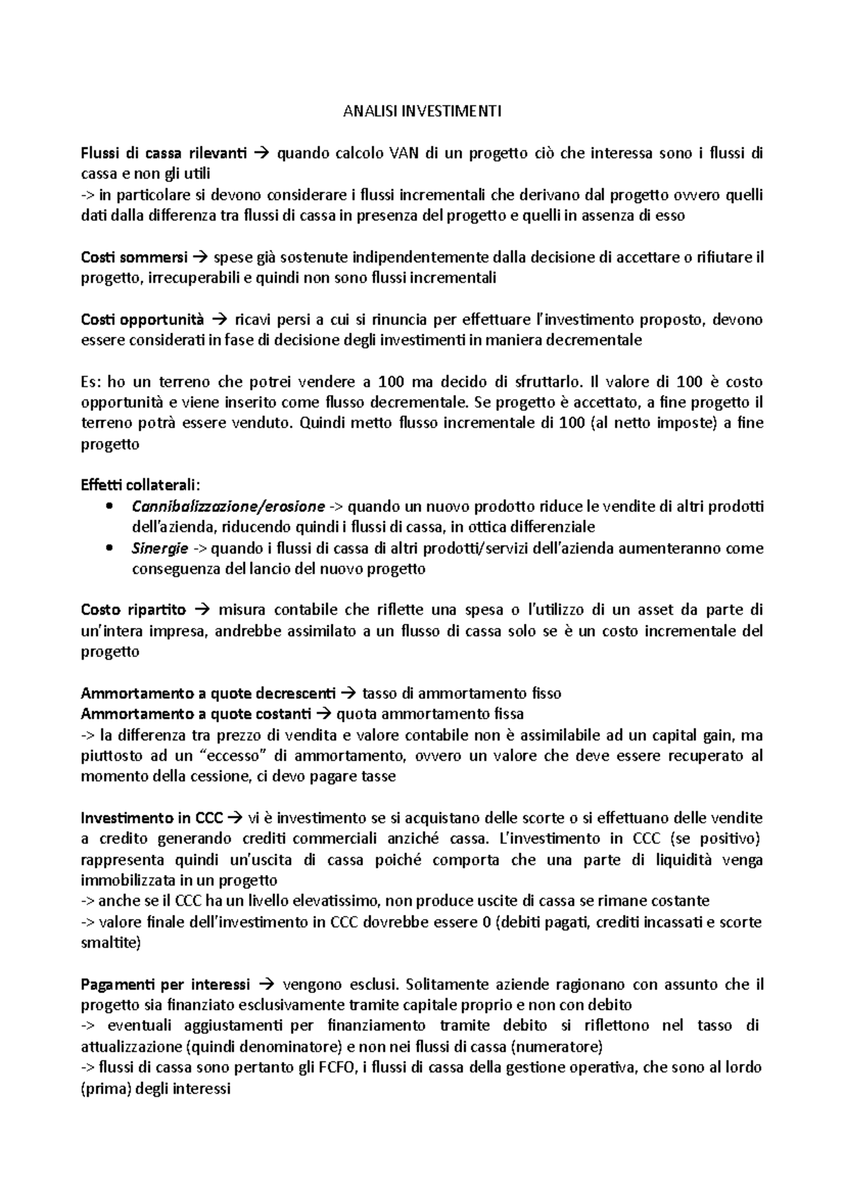Analisi investimenti - ANALISI INVESTIMENTI Flussi di cassa rilevanti ...