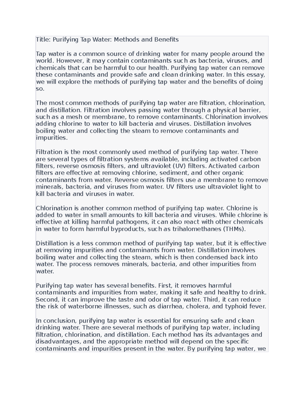 Purifying Tap Water - Methods and Benefits - Title: Purifying Tap Water ...