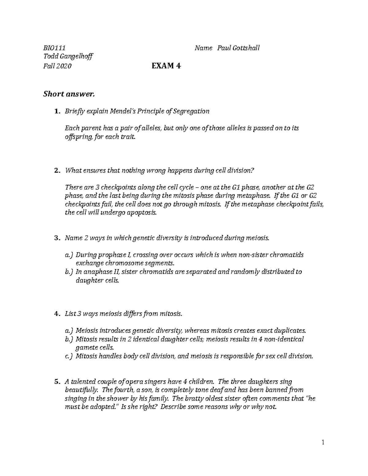 BIO111 Exam 4 TH - Exam 4 take-home assignment - BIO111 Name Paul ...