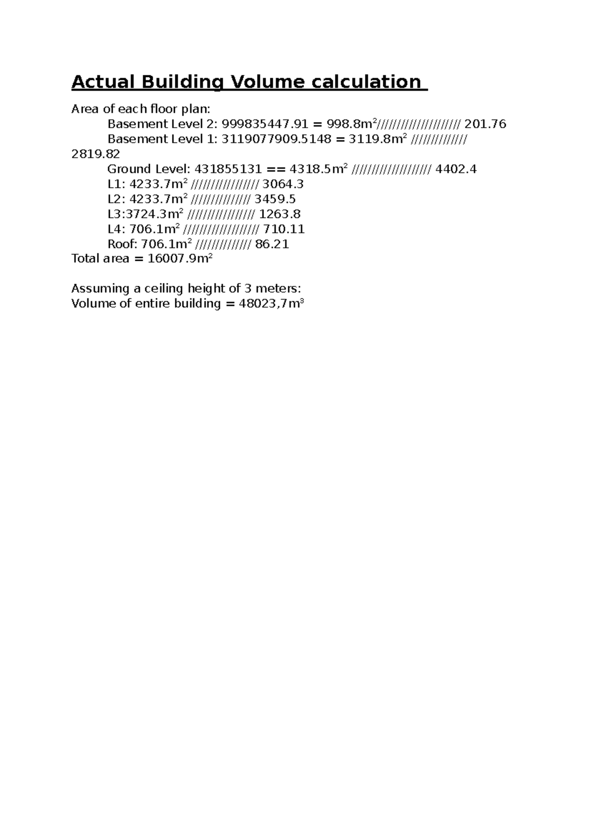 Actual Building Volume calculation - Basement Level 1: 3119077909 ...
