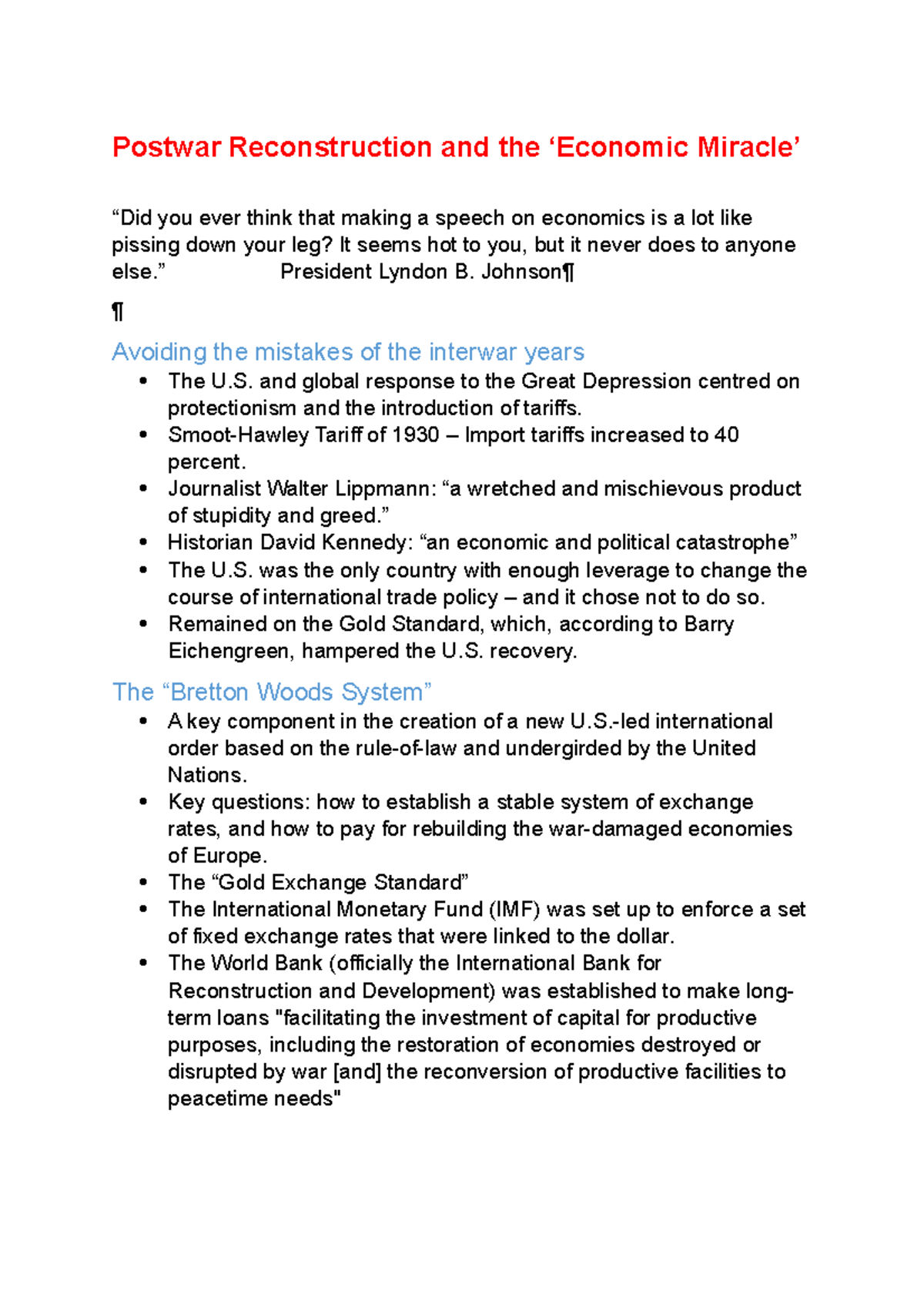 Lecture 8 Economic Miracle - Postwar Reconstruction and the ‘Economic ...