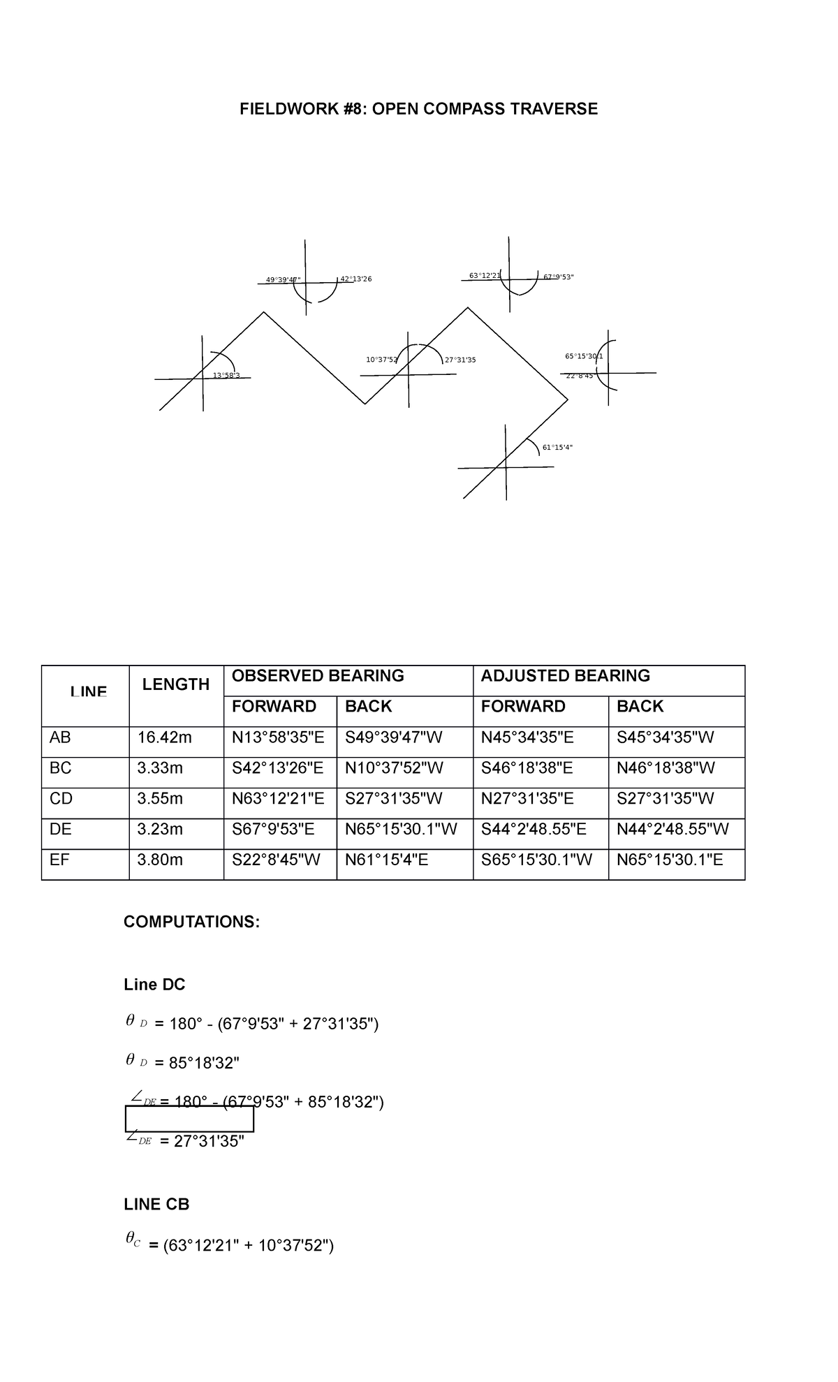 Fieldwork 8 9 Computation - FIELDWORK #8: OPEN COMPASS TRAVERSE ...