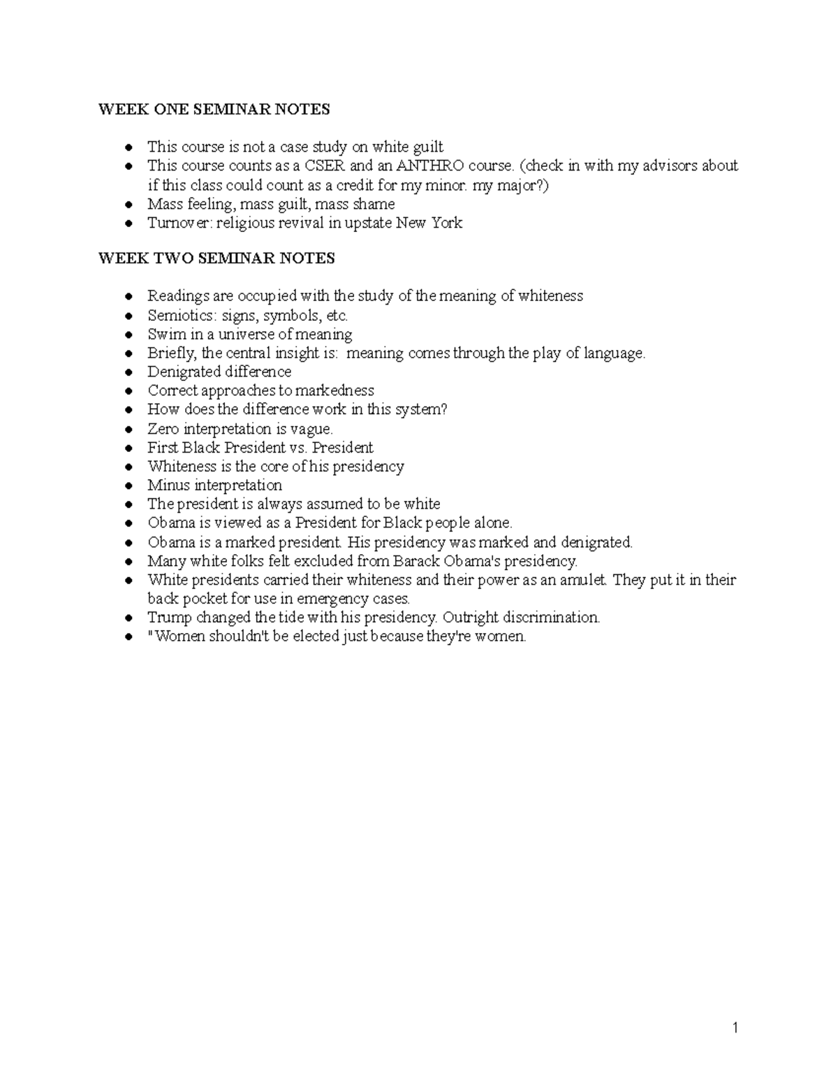 CSER Seminar Notes (FALL 2022) - WEEK ONE SEMINAR NOTES This course is ...