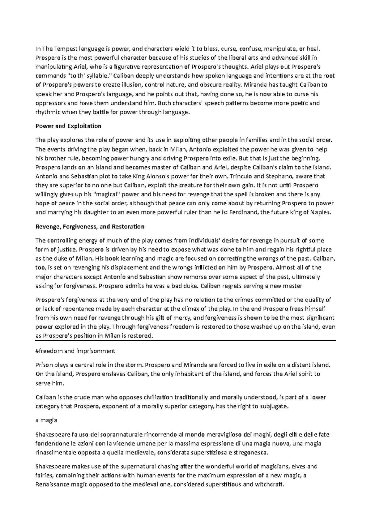 In The Tempest language is power - Prospero is the most powerful ...