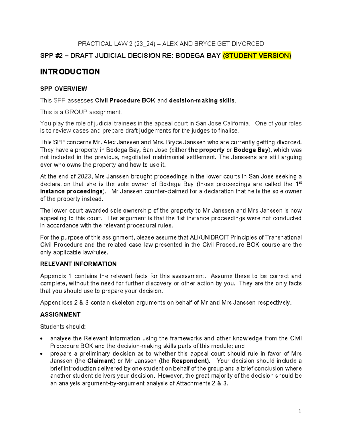 (23 24) SPP 2 - PRACTICAL LAW 2 (23_24) – ALEX AND BRYCE GET DIVORCED ...