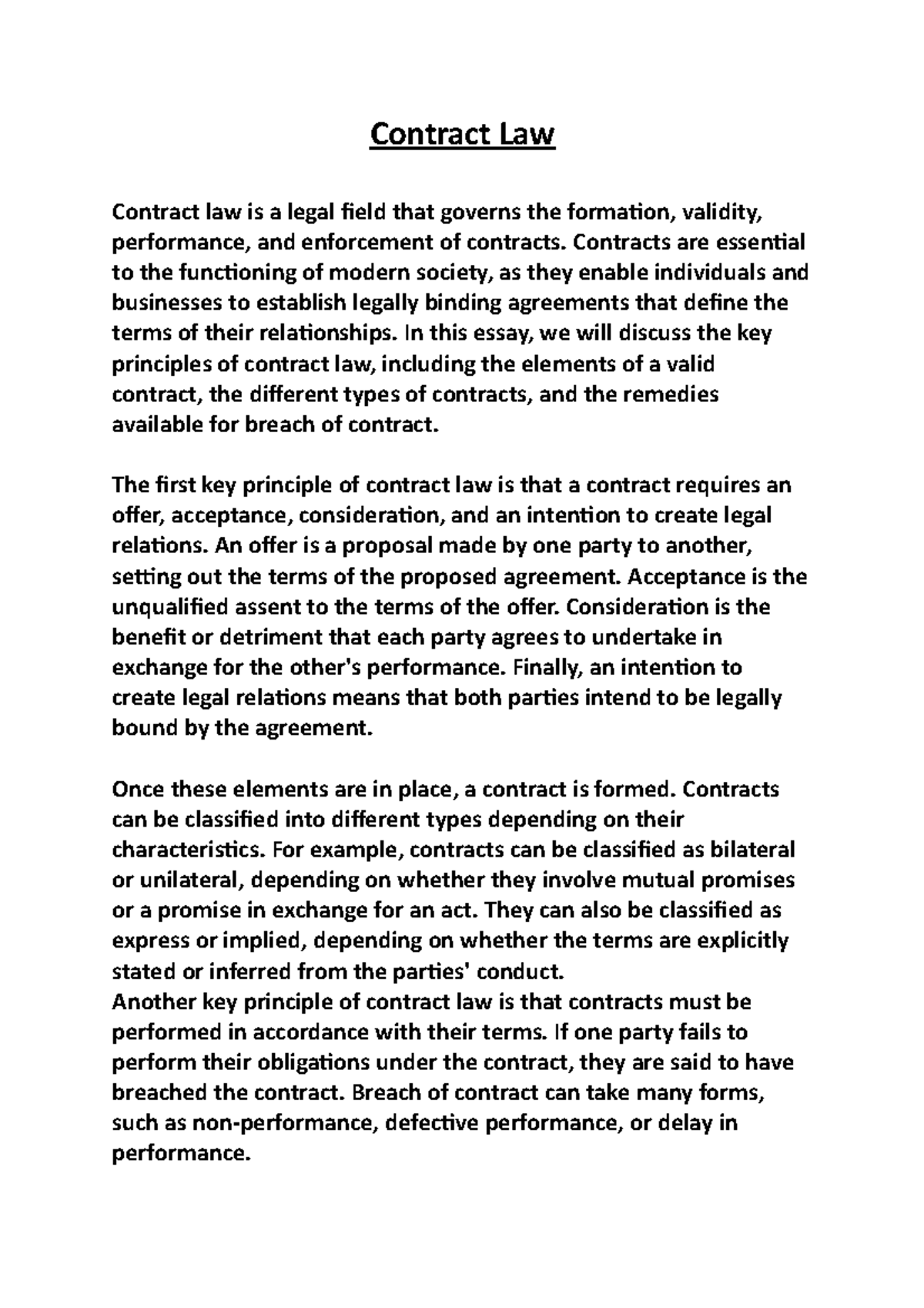 Contract Law - n/a - Contract Law Contract law is a legal field that ...