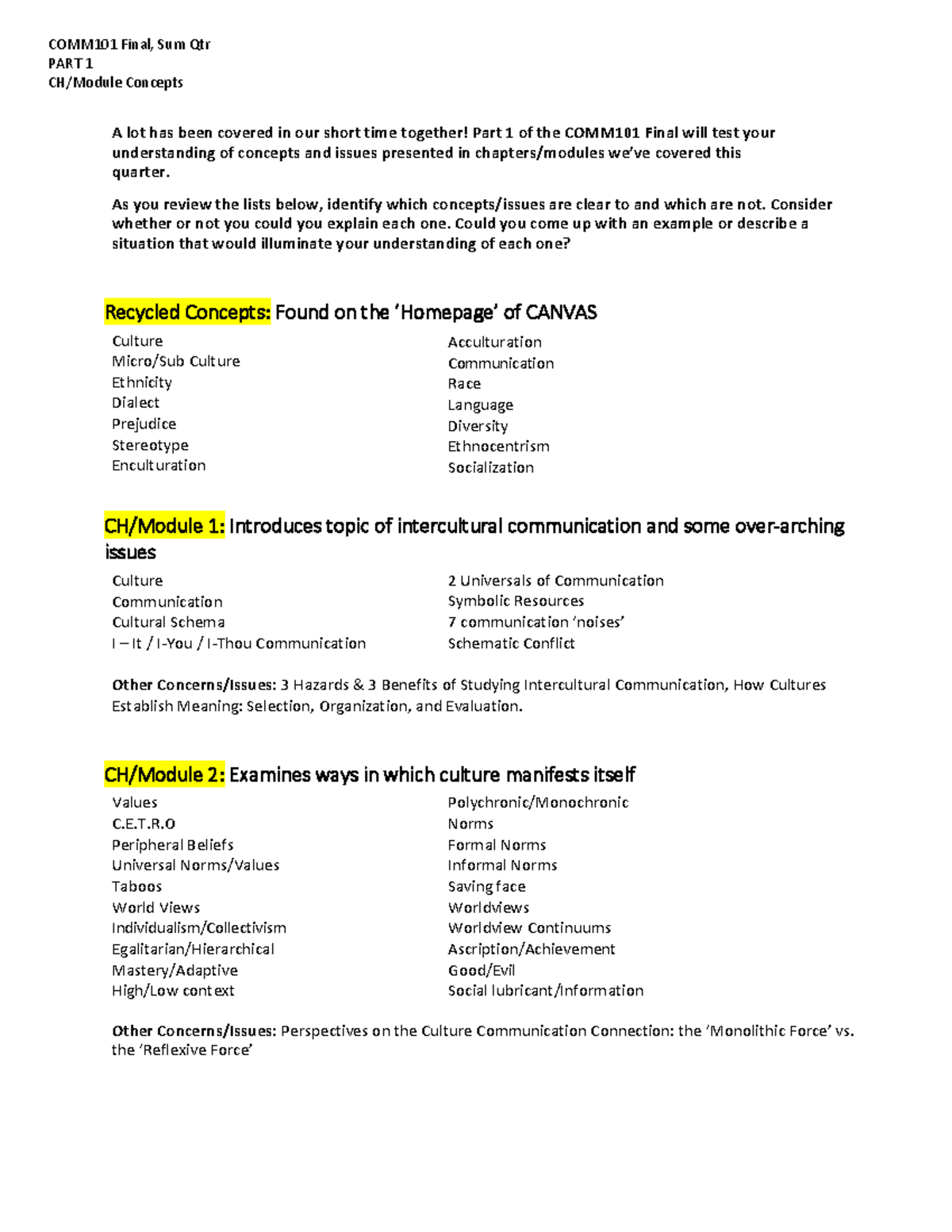 Final Part 1 COMM101 Concepts Sum Qtr - COMM101 Final, Sum Qtr PART 1 ...